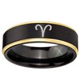 Aries Zodiac Step Edge Black And Gold Tungsten Promised Ring 10MM ...