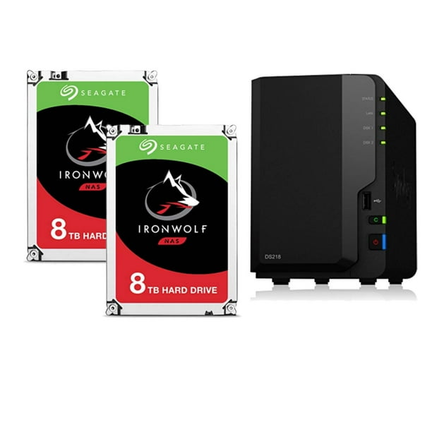 2 Seagate 8TB IRONWOLF Hard Drives + Synology 2 bay NAS DiskStation ...
