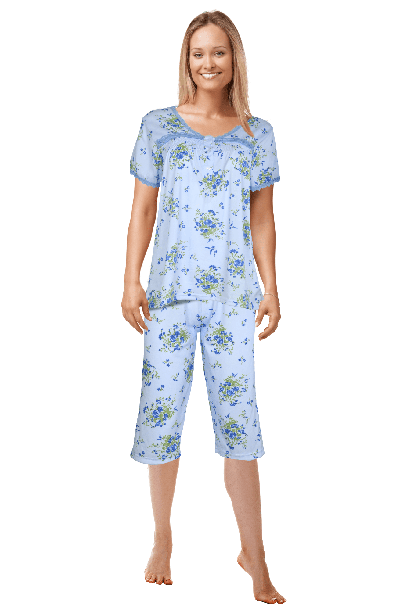 JEFFRICO Womens Capri Set Sleepwear Soft Pajamas Sleep Nightshirts ...