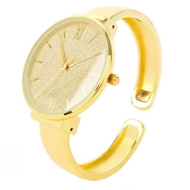 Gold Metal Crystal Band Large Face Women's Bangle Cuff Watch - Walmart.com