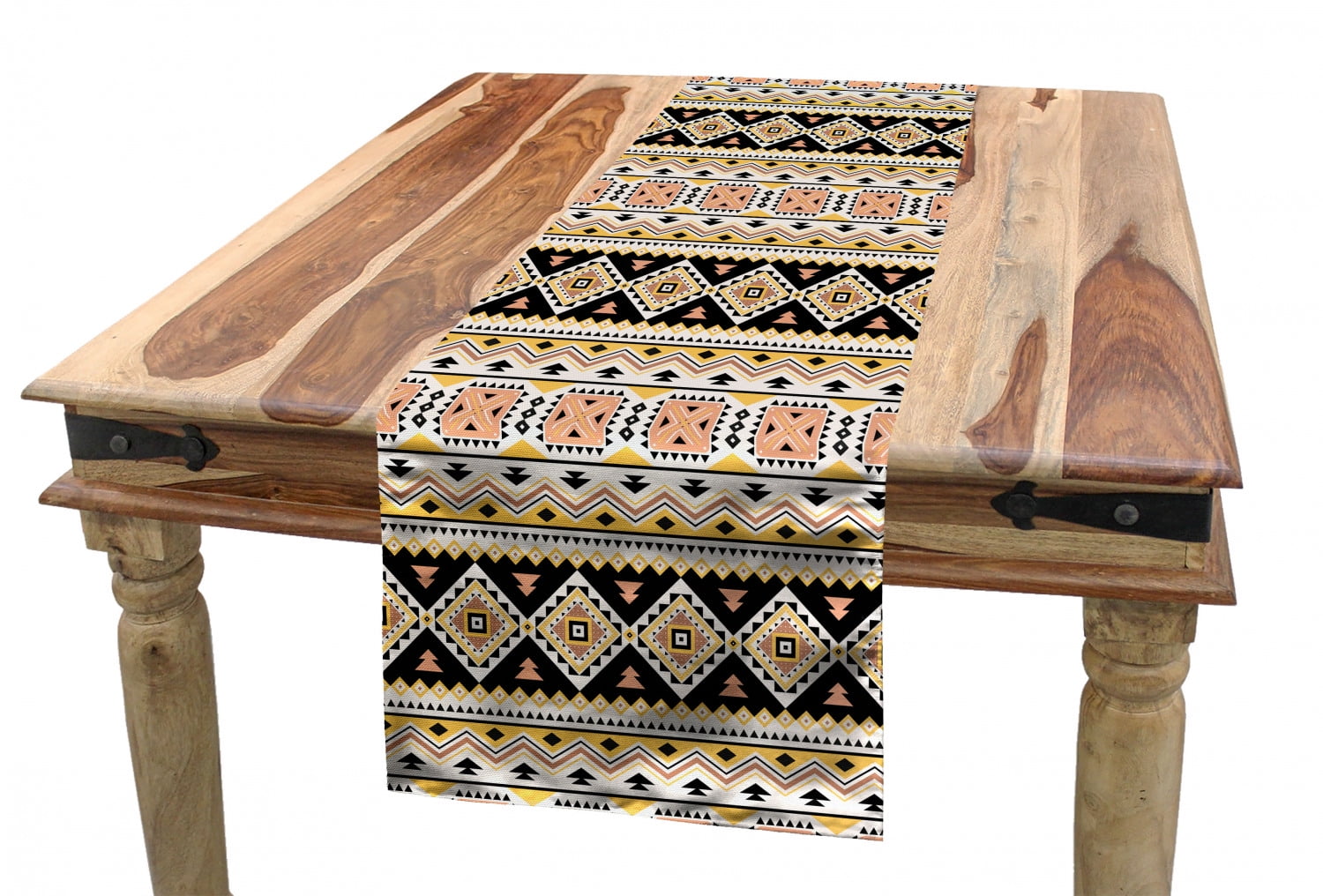 Aztec Table Runner, Repeating Abstract Triangles Tribal Motifs Pattern ...