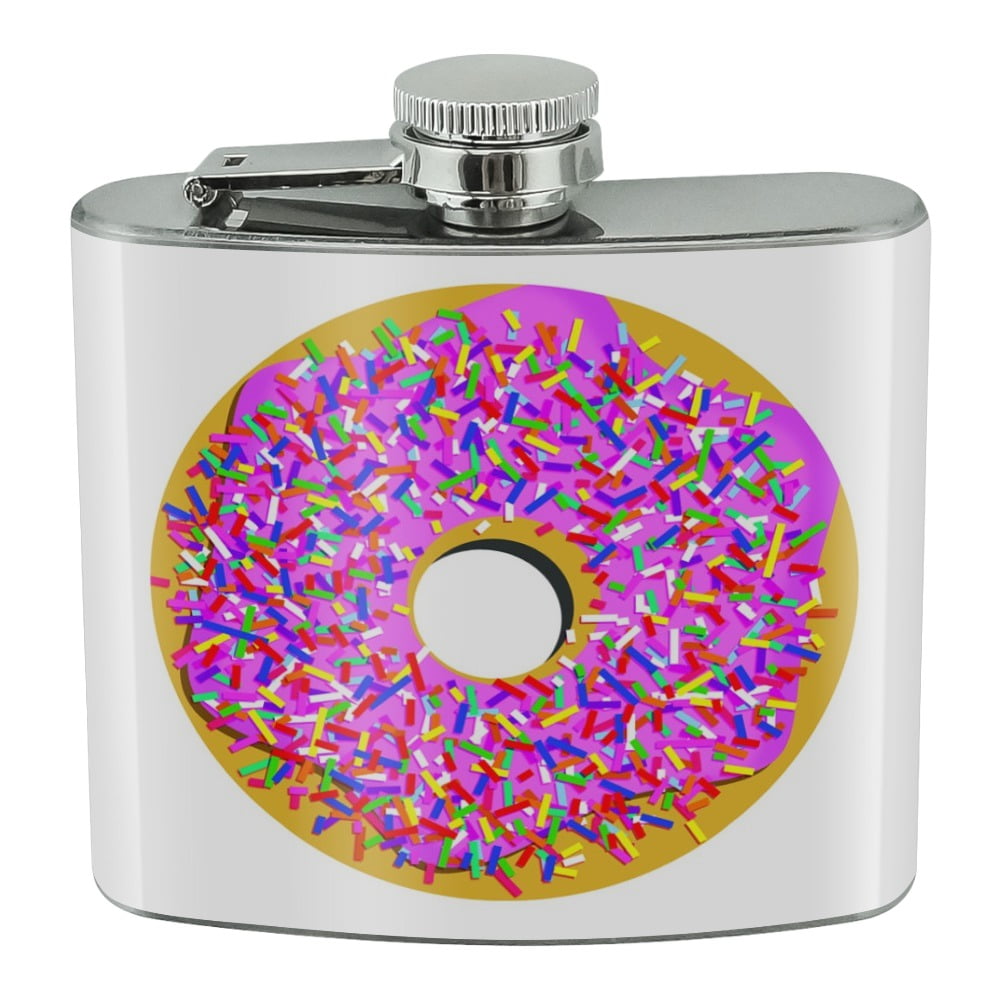 Pink Donut with Pink Frosting and Sprinkles Stainless Steel 5oz Hip ...