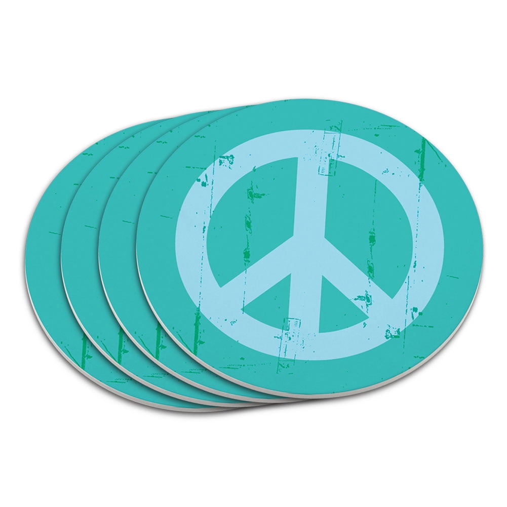 Artsy Peace Sign Symbol Teal Coaster Set - Walmart.com