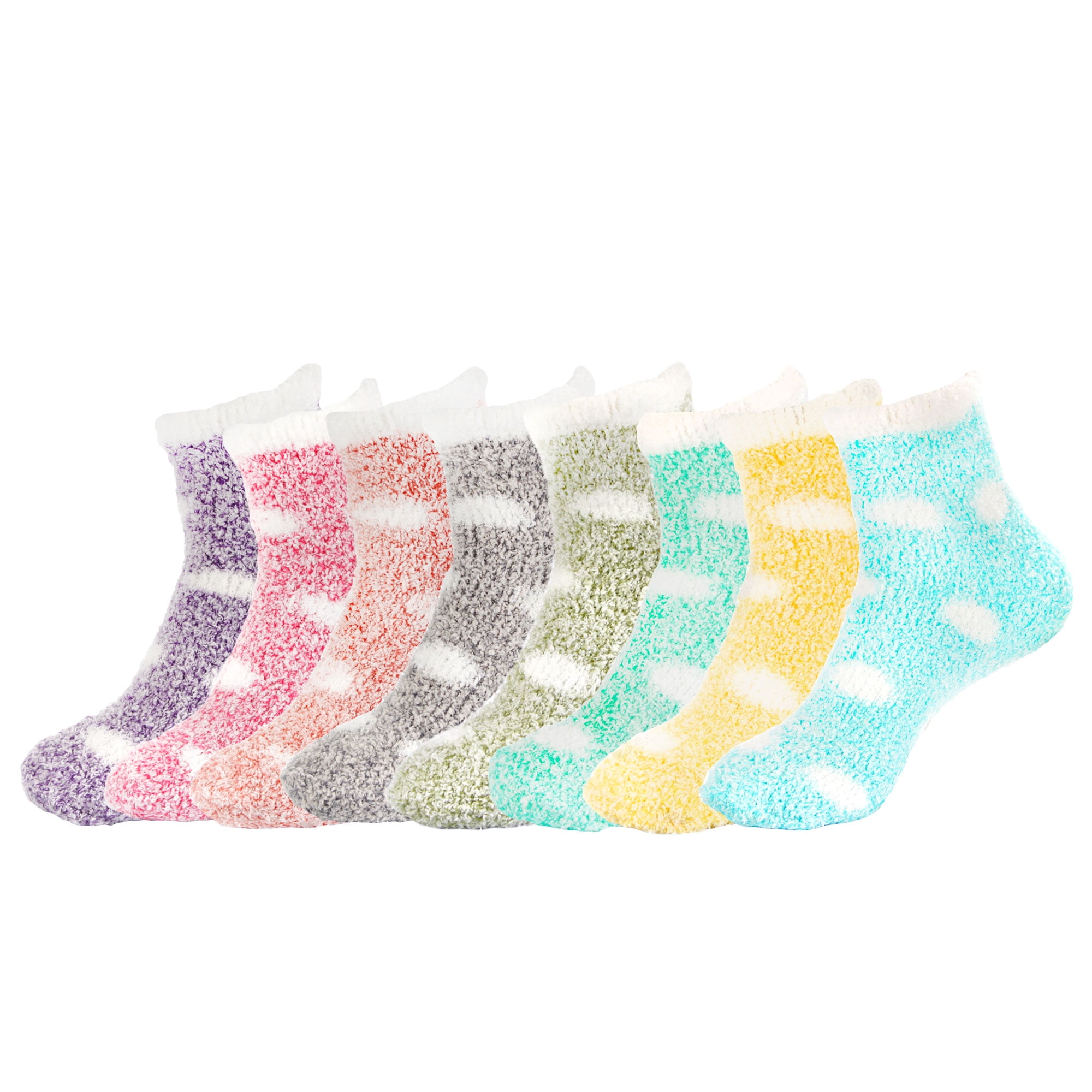 Women's Extra Large Fuzzy Polka Dot Cuff Socks - Assortment 8A - 8prs ...