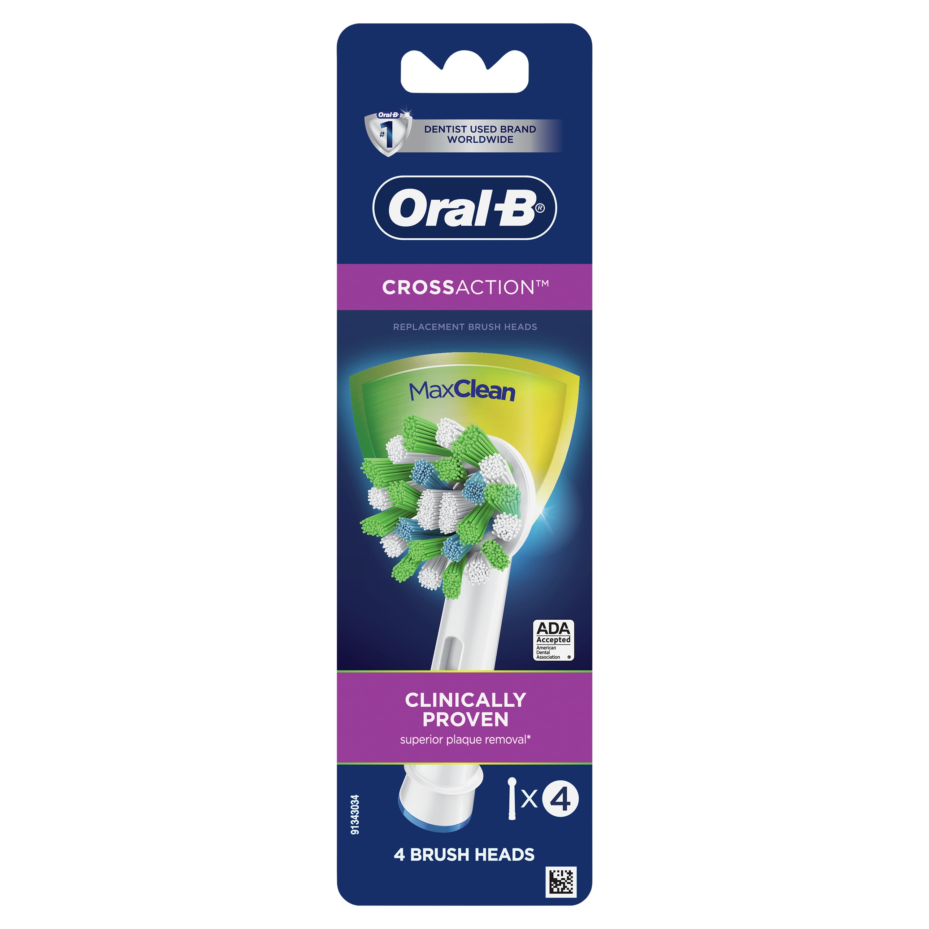 Oral-B CrossAction Electric Toothbrush Replacement Head, White, 4 Ct ...