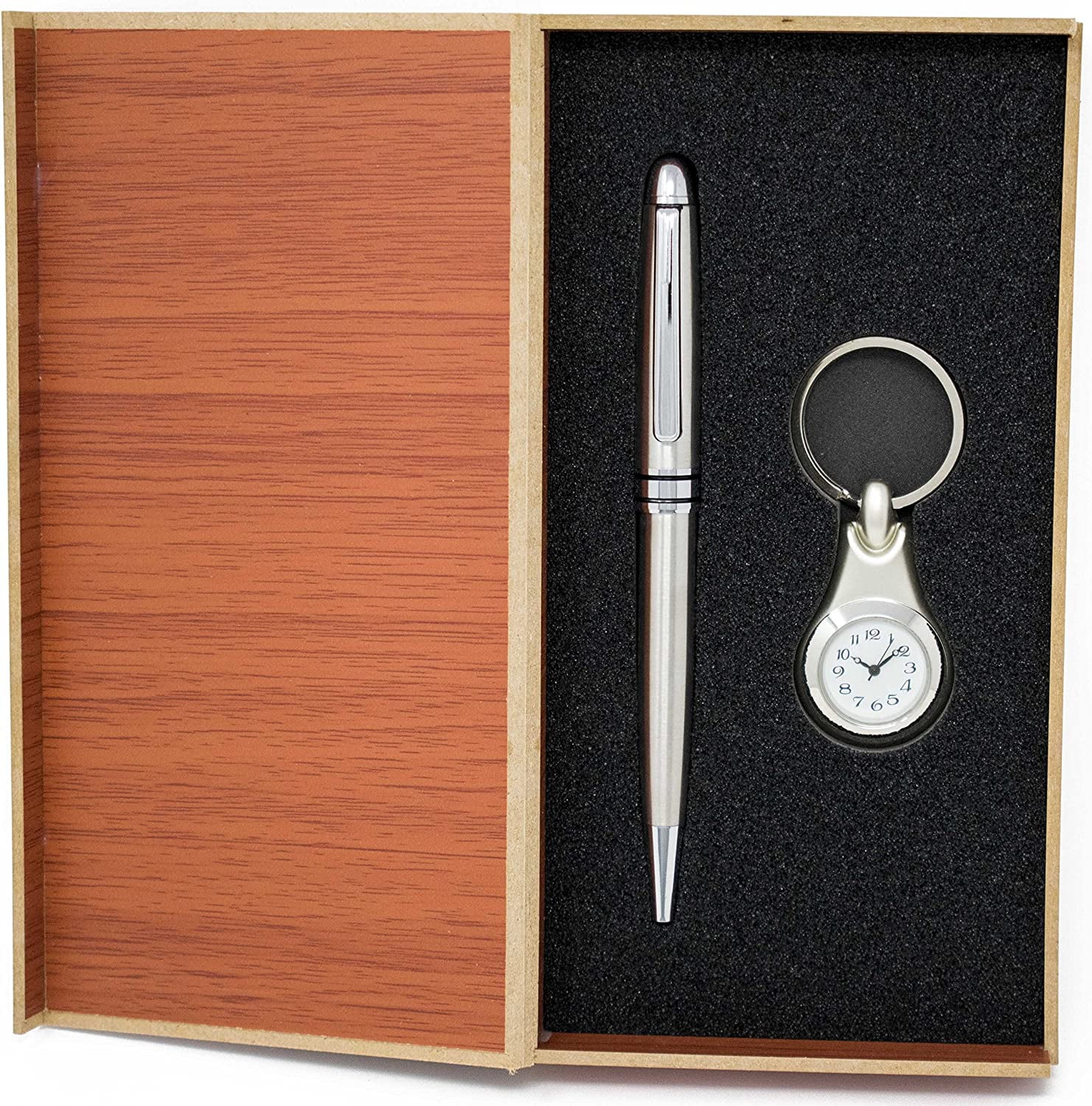 2-Piece Boxed Gift Set of Ballpoint Pen and Keyring Watch in Stainless ...