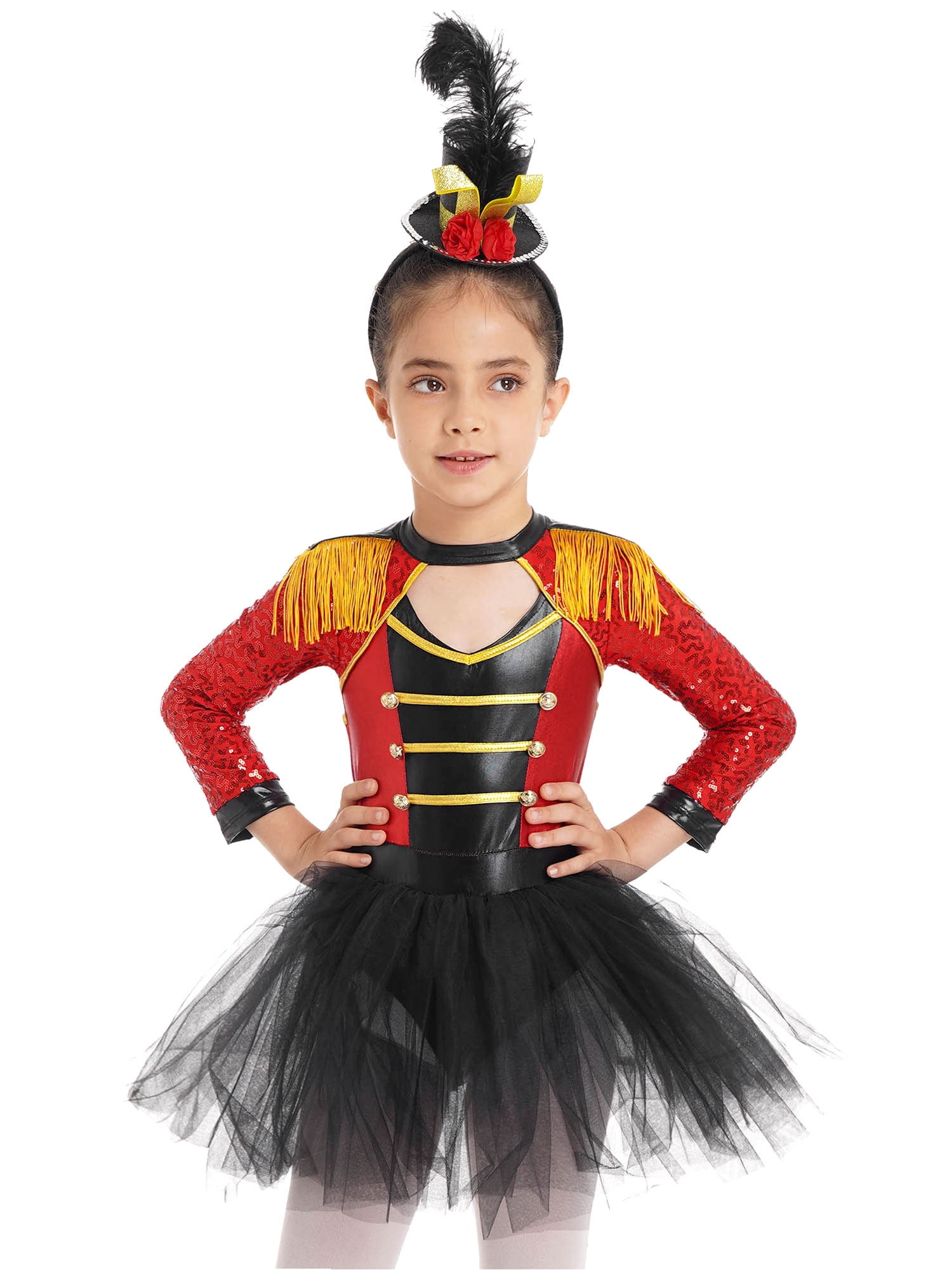 YiZYiF Girls Halloween Circus Ringmaster Cosplay Costume Sequins ...