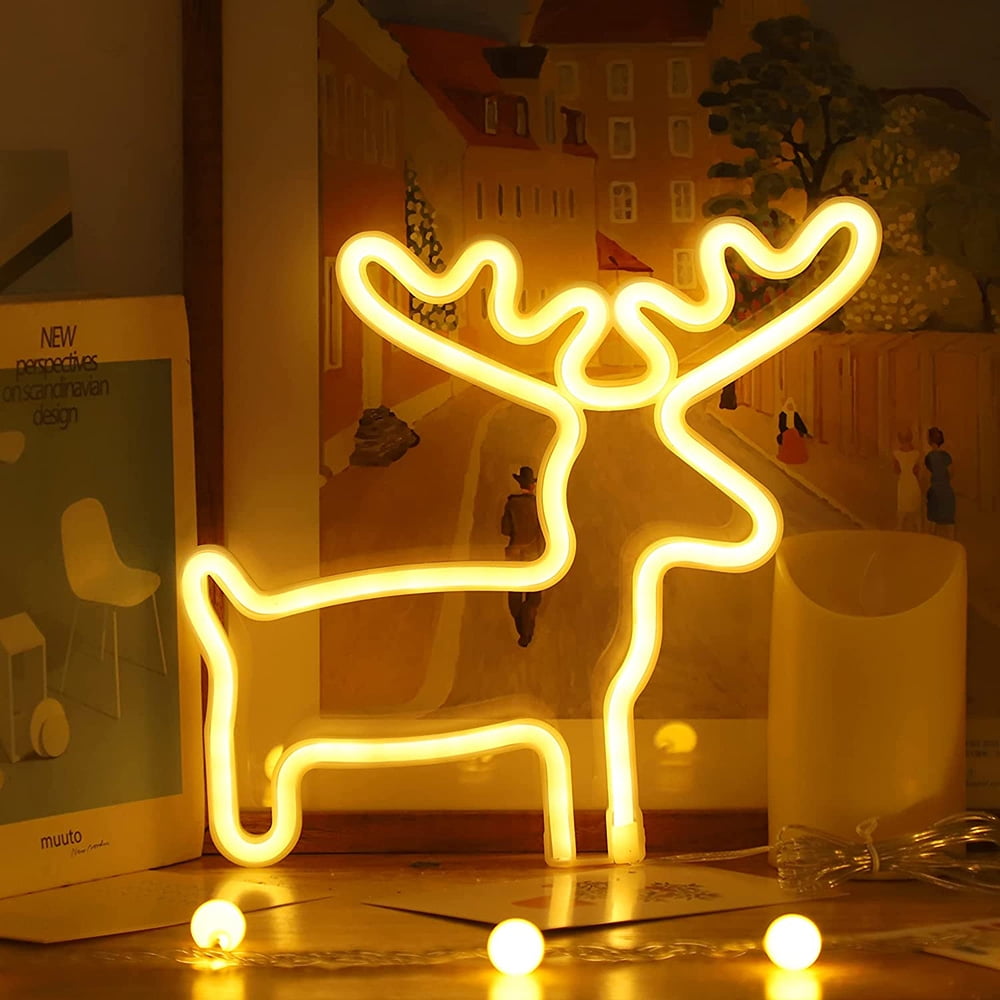 Rosnek Deer Neon Sign LED Neon Night Light, USB or Battery Powered ...