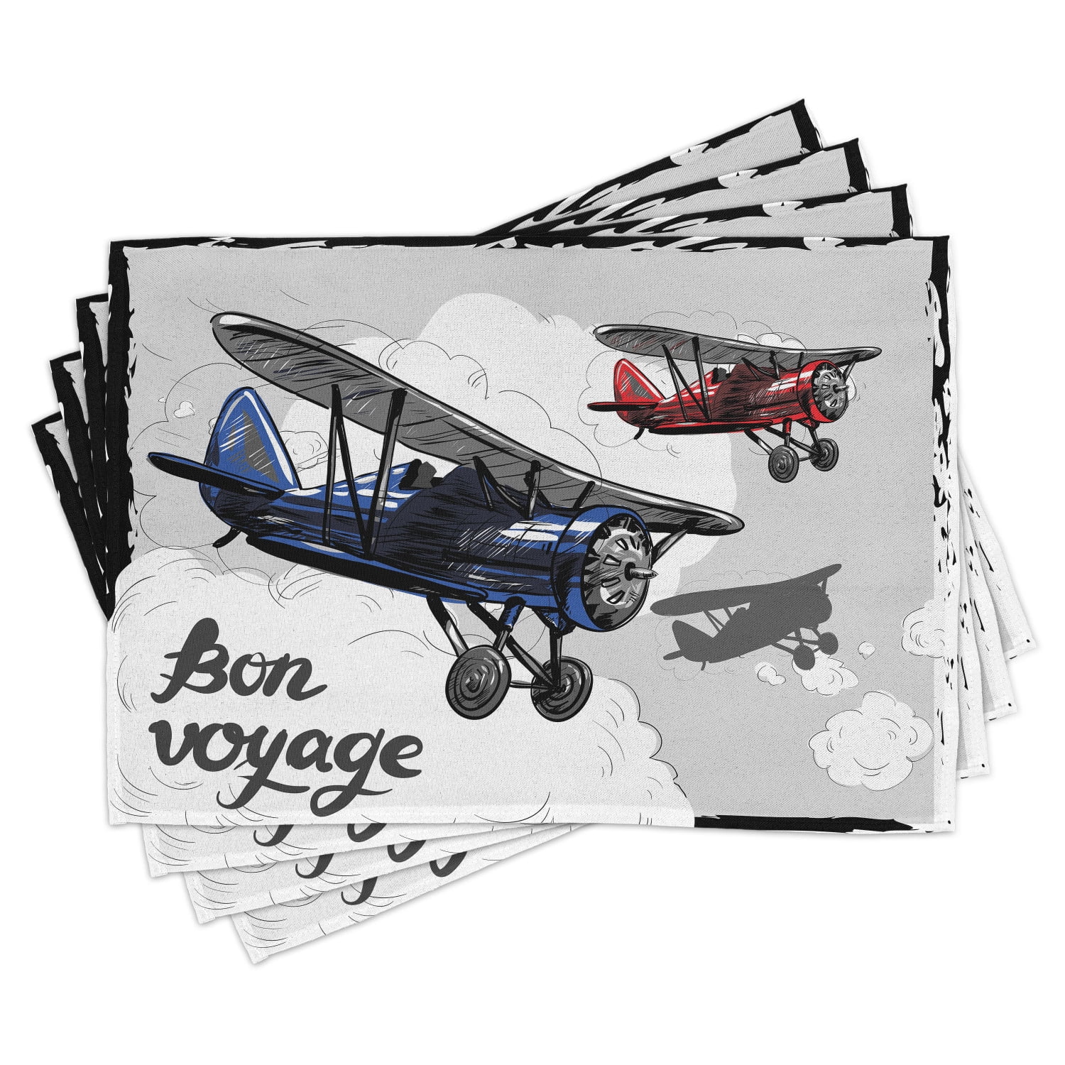 Ambesonne Airplane Place Mats Set of 4, Retro Bon Voyage, Standard Size ...