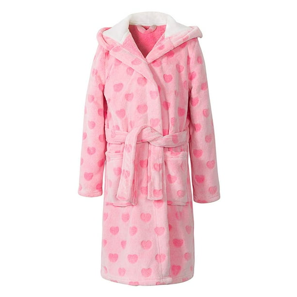 HOMESWEE Girls Fleece Bathrobe Hooded Kids Sleep Robe Flannel Sleepwear ...