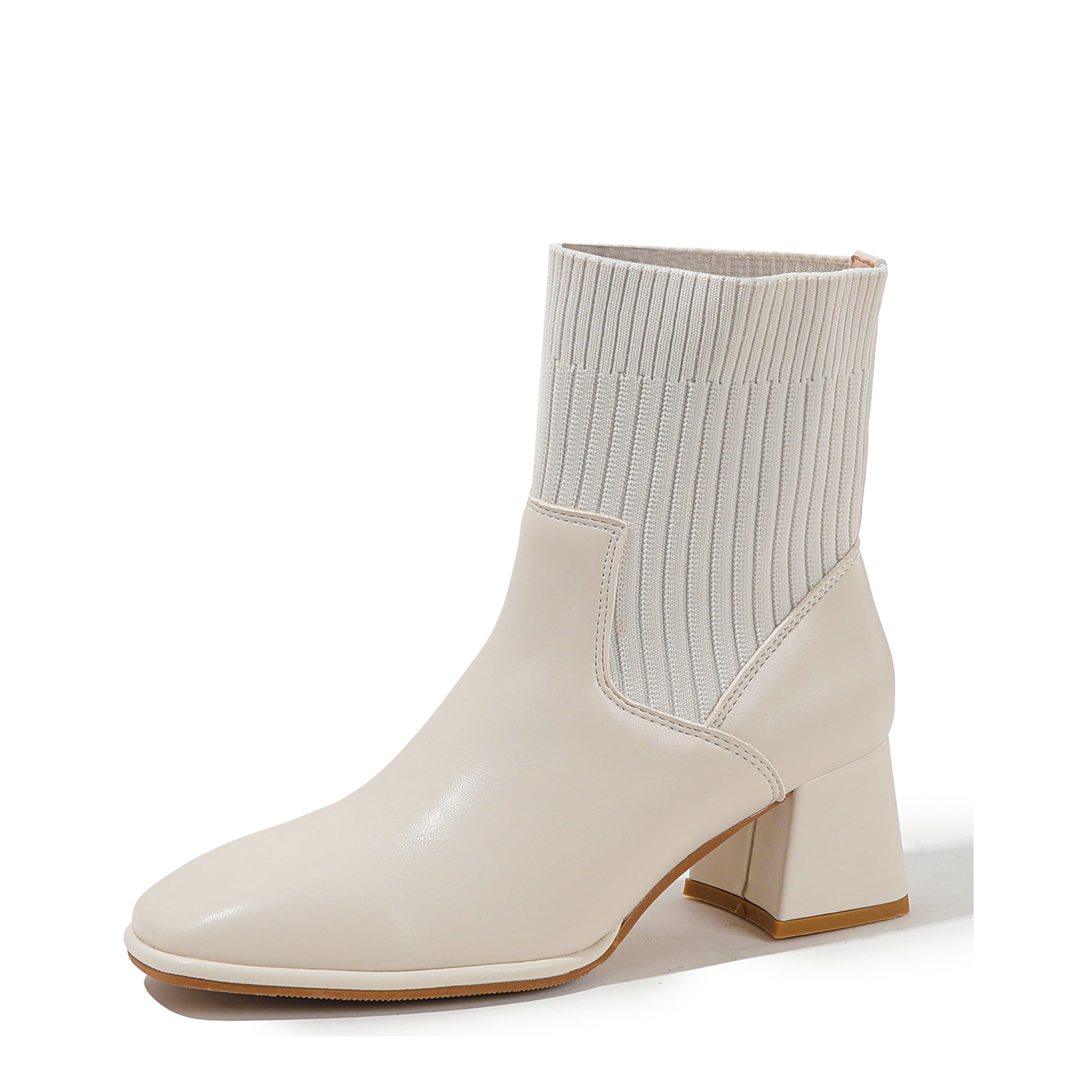 DADADWEN Chelsea Block Heel Boots for women Beige 6.5US - Walmart.com