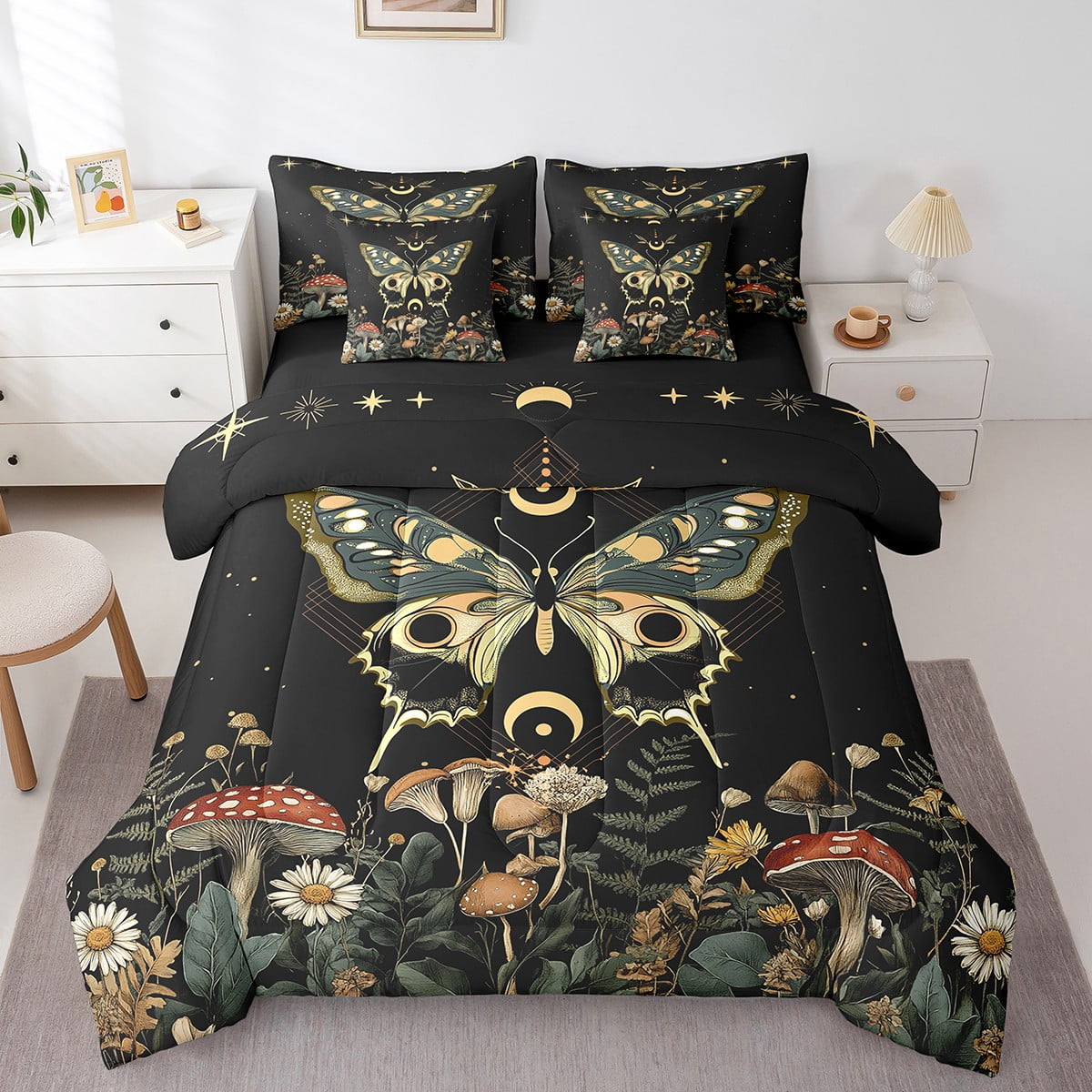 Click here for Yst Gothic Moth 7 Pieces Bedding Set Boho Mushroom... prices