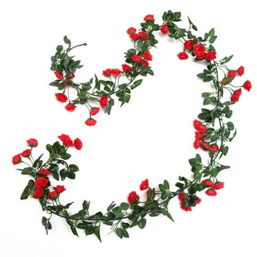 Red Rose Vines Artificial Flower Garland Greenery Red Floral Garland ...