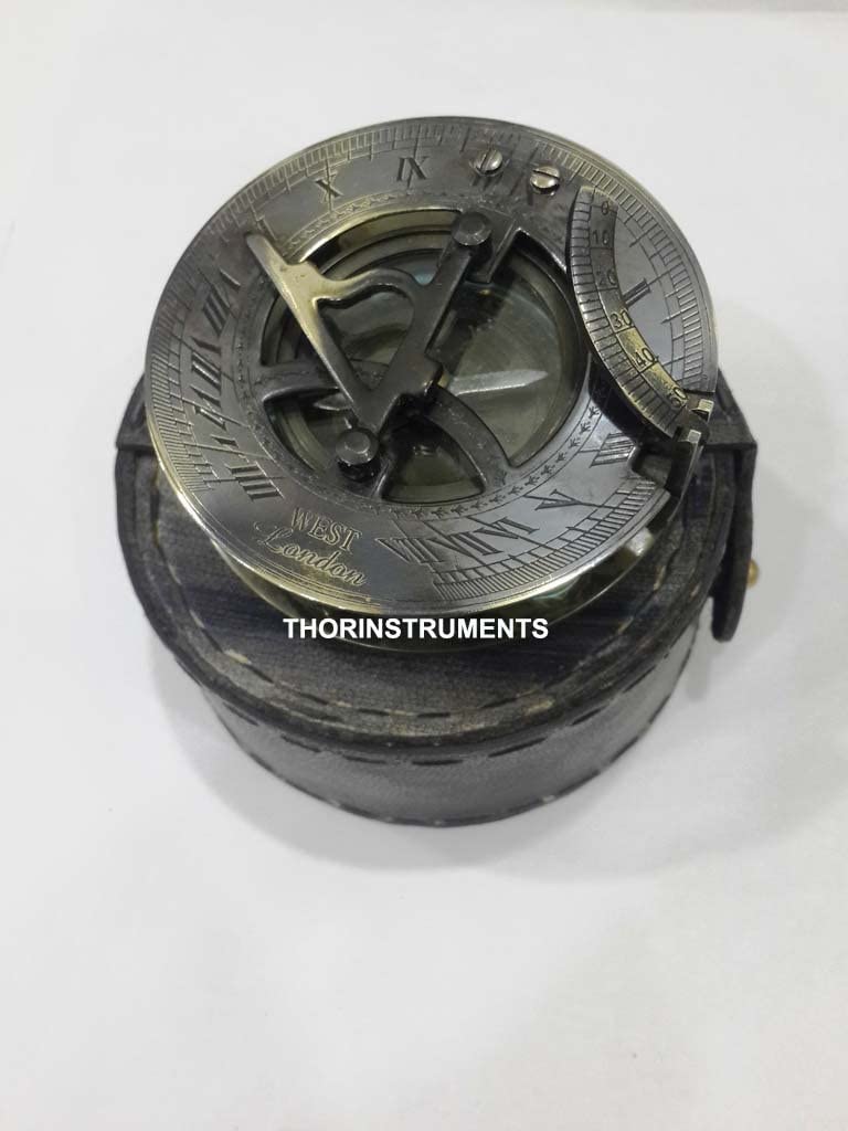 ANTIQUE BRONZE NAUTICAL SUNDIAL COMPASS WEST LONDON WITH CASE FREE ...