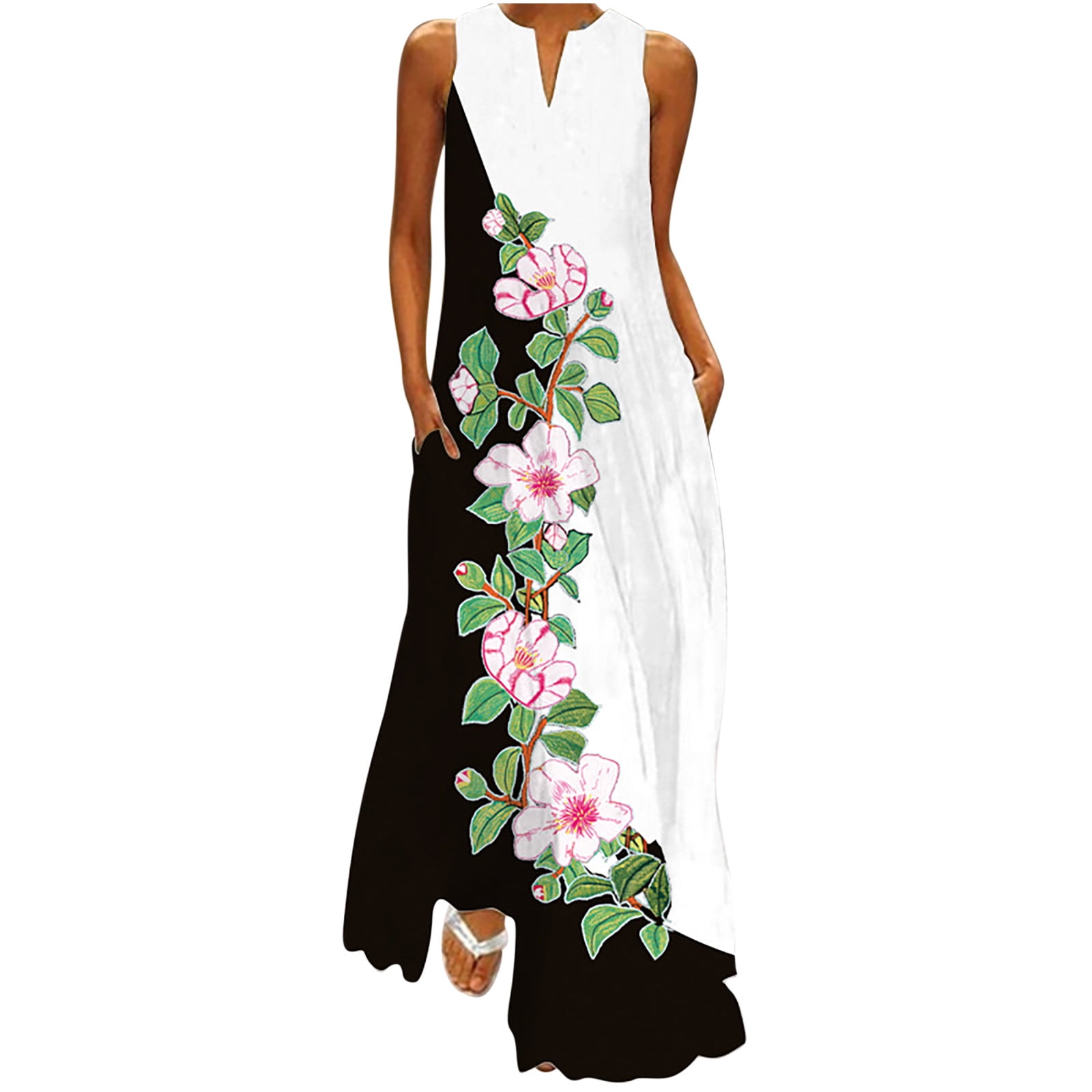 Leutsin Robe Longue Décontractée pour Femme avec Imprimé Rayé et Floral ...