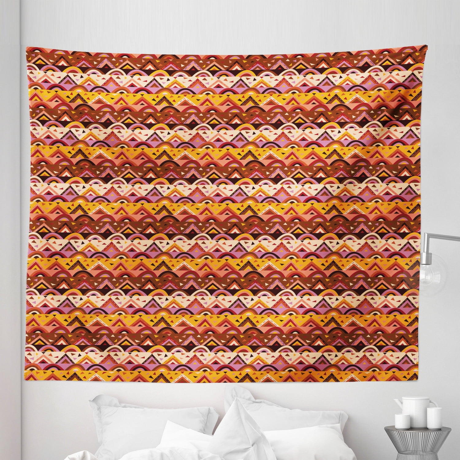 Tribal Tapestry, Mexican Folk Motifs Semicircle and Triangle Aztec ...