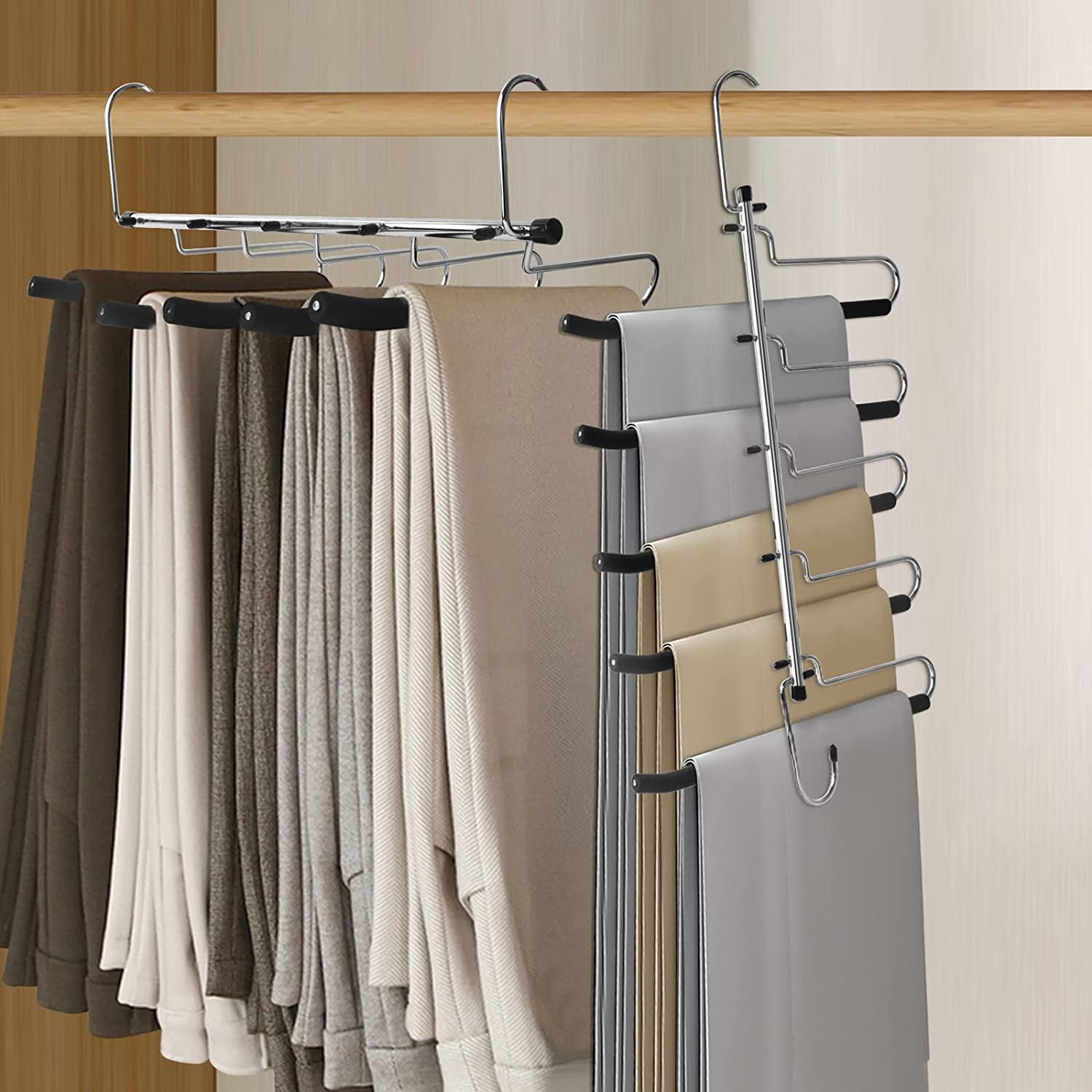 Pants Hangers Space Saving Stainless Steel, Non-Slip, No Installation ...