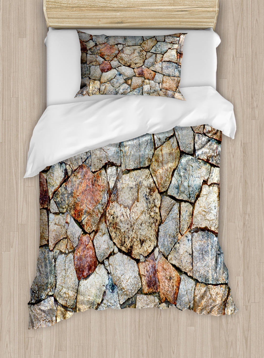 Cobblestone Twin Size Duvet Cover Set, Realistic Illustration of ...