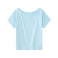Avrnliq Light Blue Off The Shoulder Short Sleeve Top for Women Stretchy ...