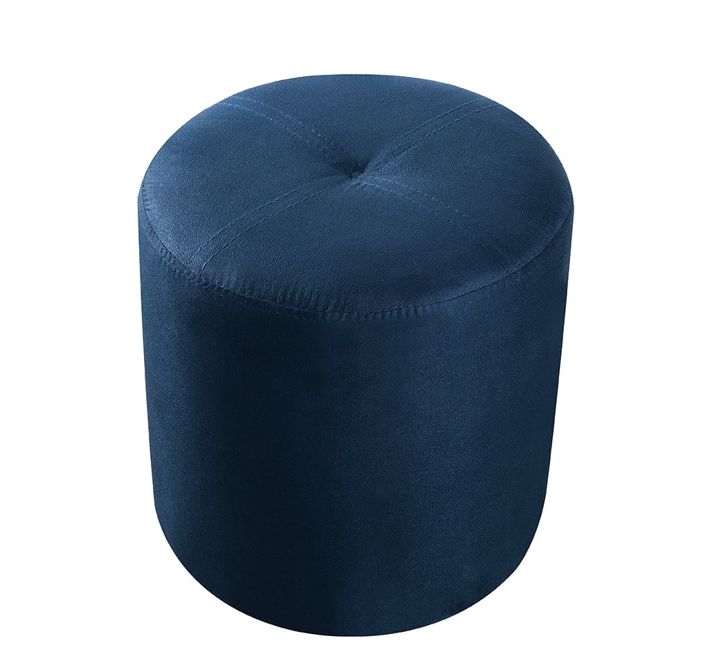 Ula Contemporary 13.5" Round Ottoman Footstool, Blue Microfiber ...