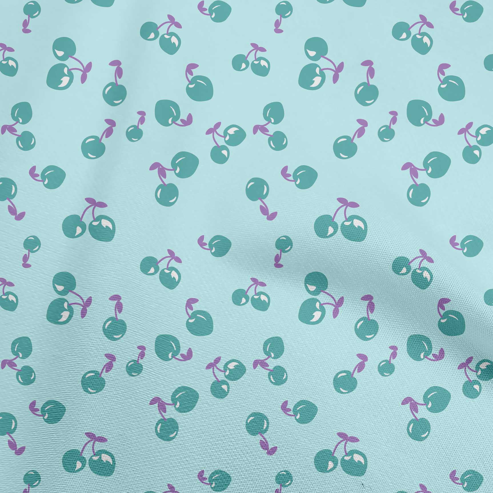 oneOone Cotton Flex Light Blue Fabric Fruits Cherry Sewing Material ...