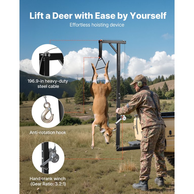 Vevor Hitch Mounted Deer Hoist Hitch Game Hoist 300lbs Winch Lift W