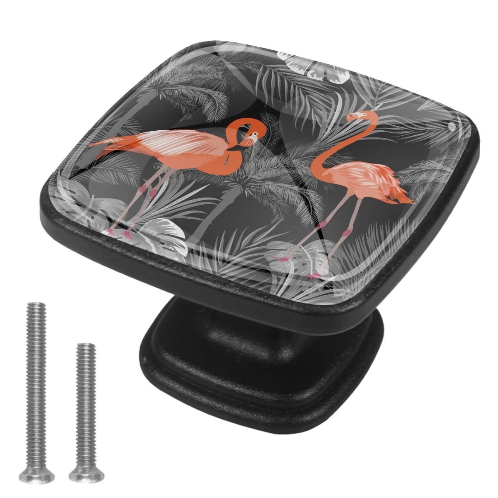 4 Pcs Cabinet Handle Drawer Pulls Flamingo Knobs with Screws Square ...
