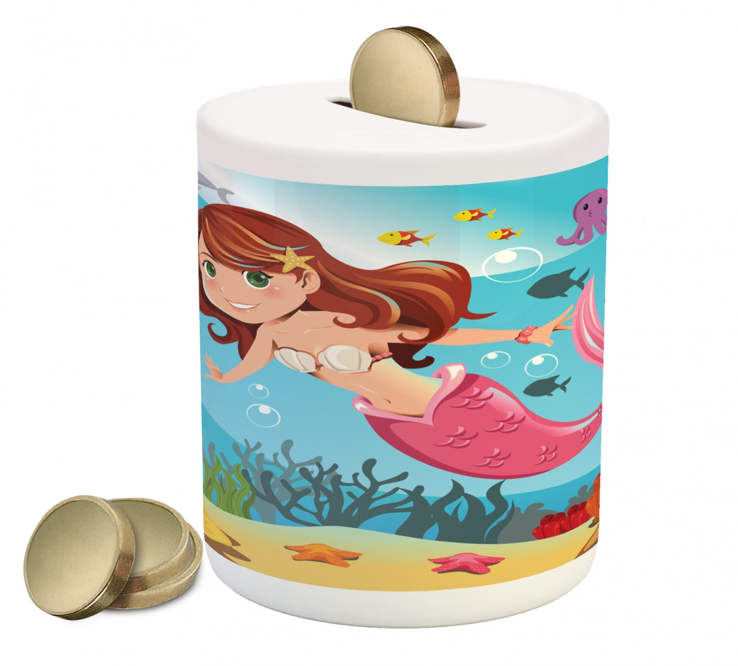 Underwater Piggy Bank, Mermaid Swimming Underwater in the Ocean Smiles ...