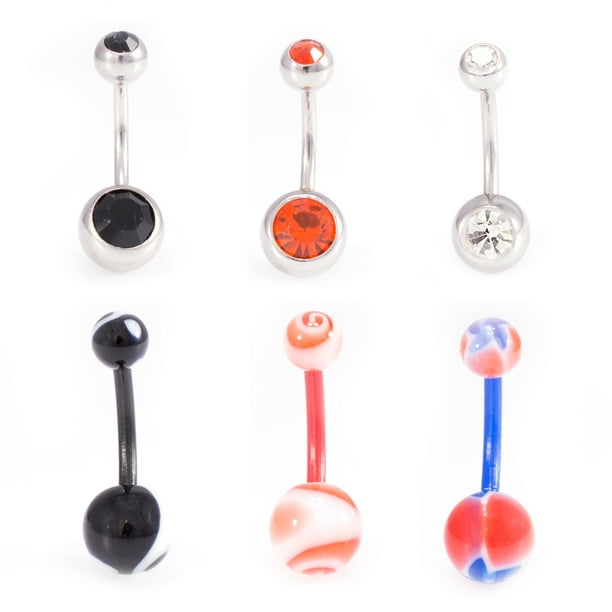 Pack of Surgical Steel Belly Rings with Cz and Flexi Acrylic Belly ...