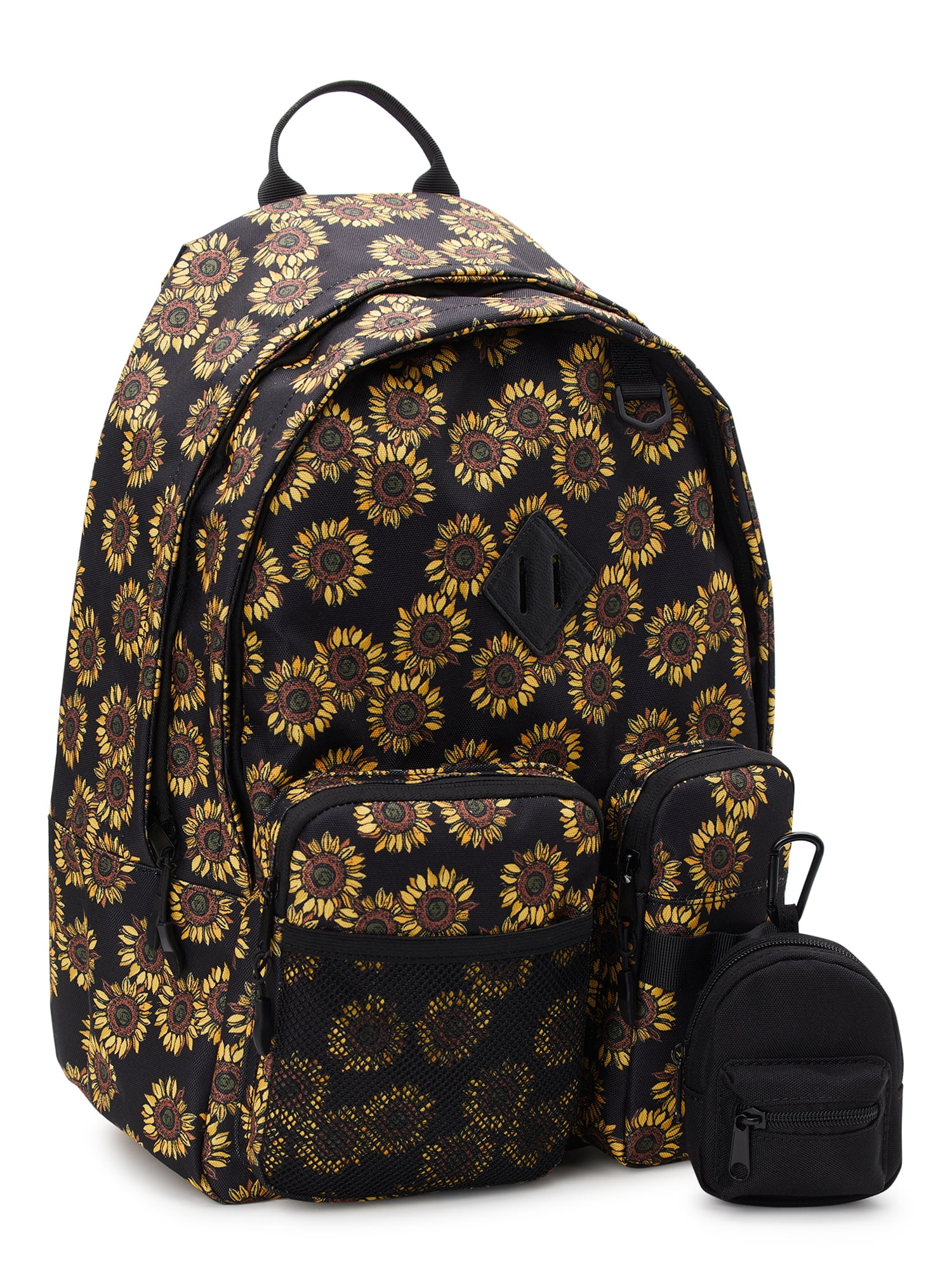 No Boundaries Women's Dome Multi Pocket 17" Backpack, Black Sunflower ...