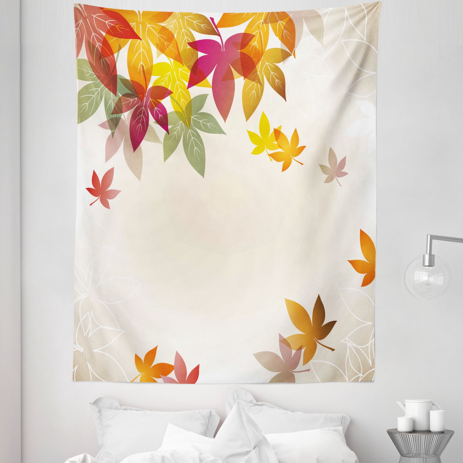 Fall Tapestry, Silhouettes of Maple Tree Leaves in Pastel Colors ...