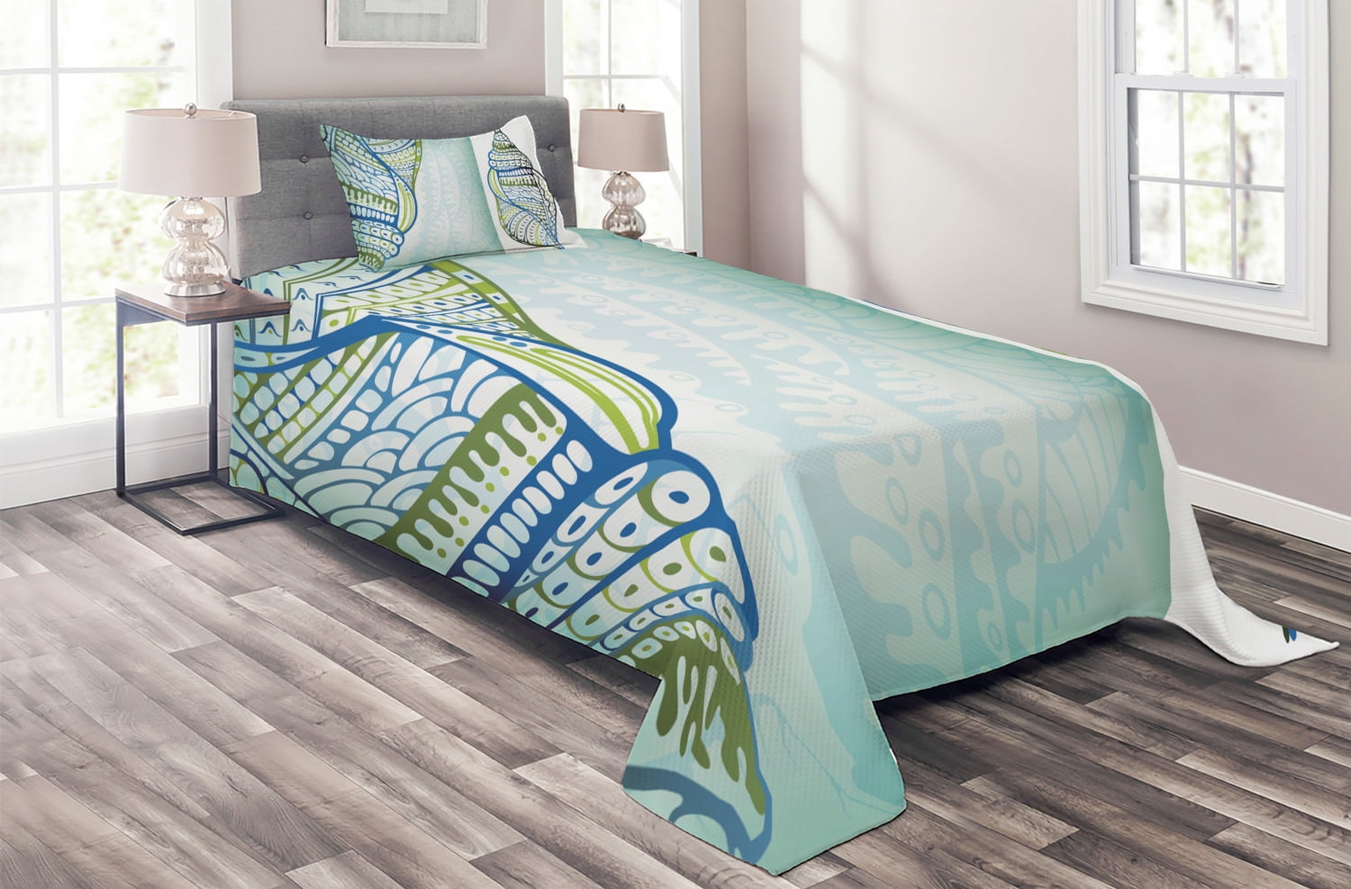 Ambesonne Abstract Quilted Coverlet 2 Pcs, Seashell Ornate Motifs, Twin ...