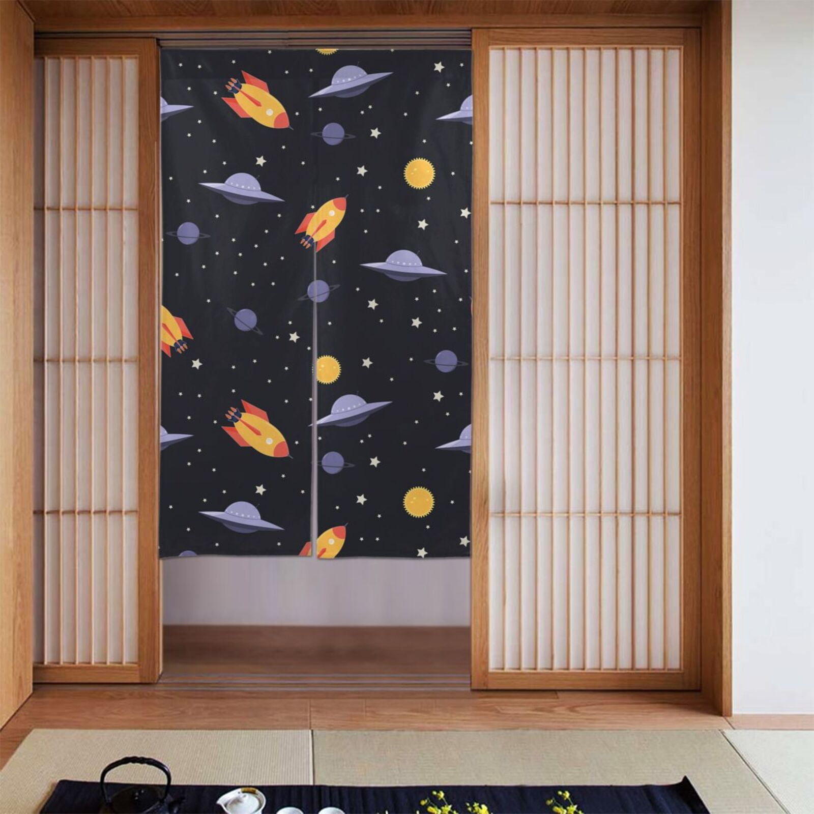 Doorway Drape Split Curtains, Ufos Planets Stars Room Divider Privacy ...