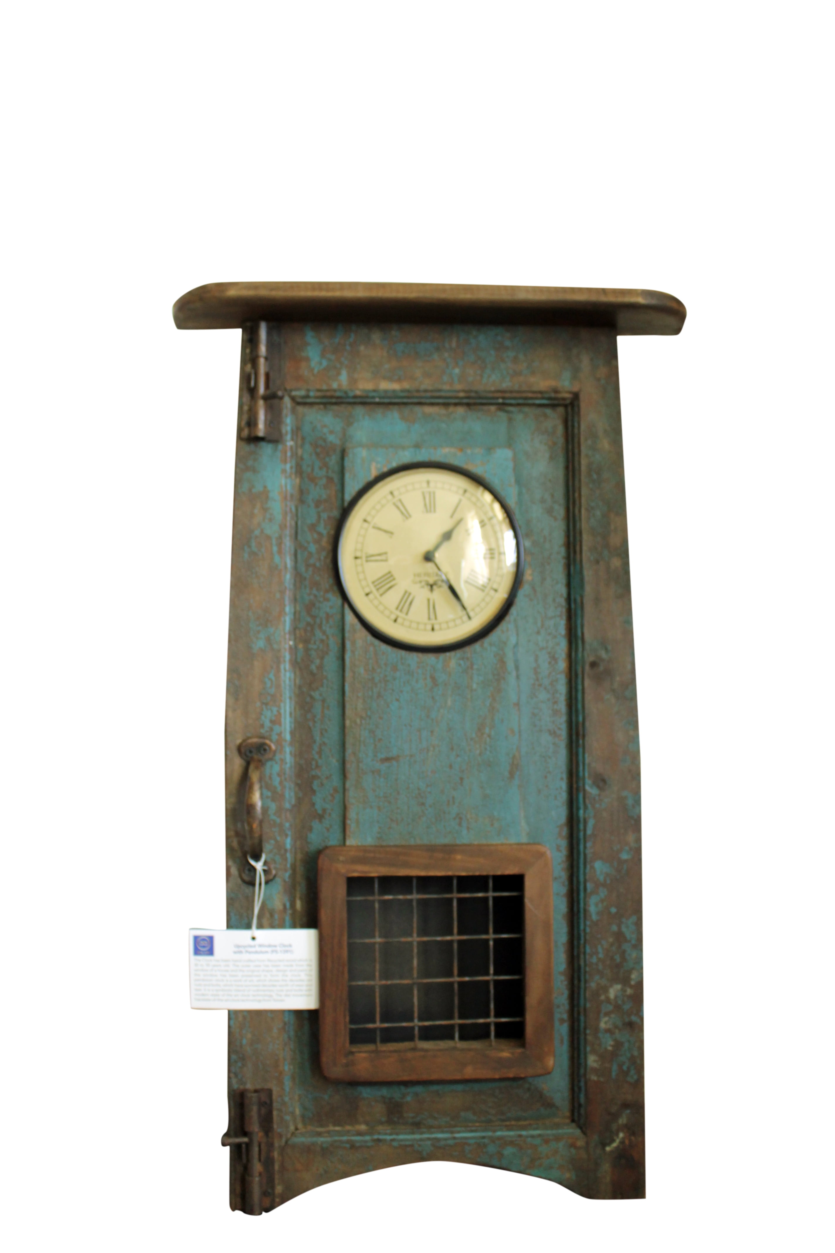 Wooden Wall Clock with Pendulum made from Recycled Wood, Light Blue ...