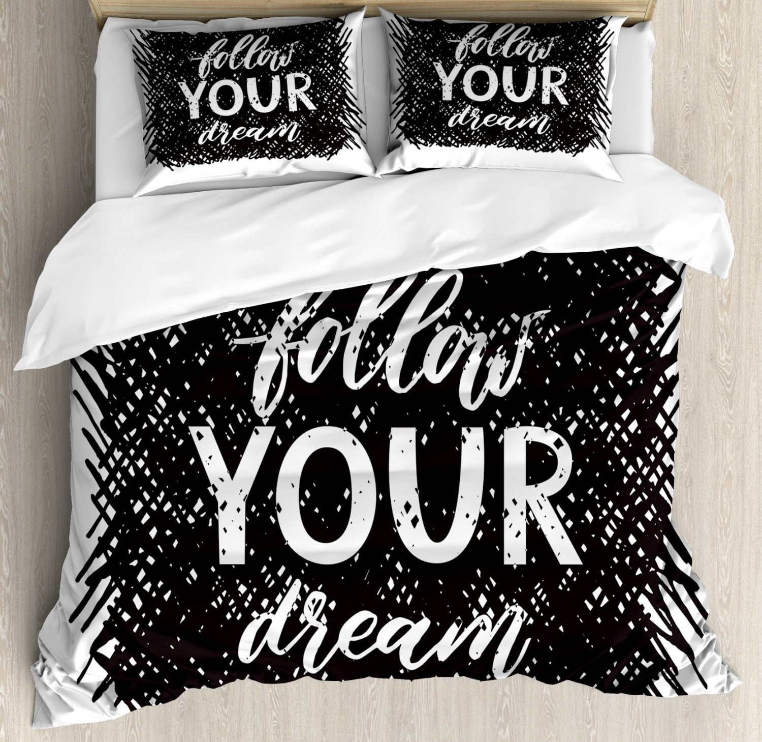 Dream Duvet Cover Set King Size, Motivational Quote Lettering with ...