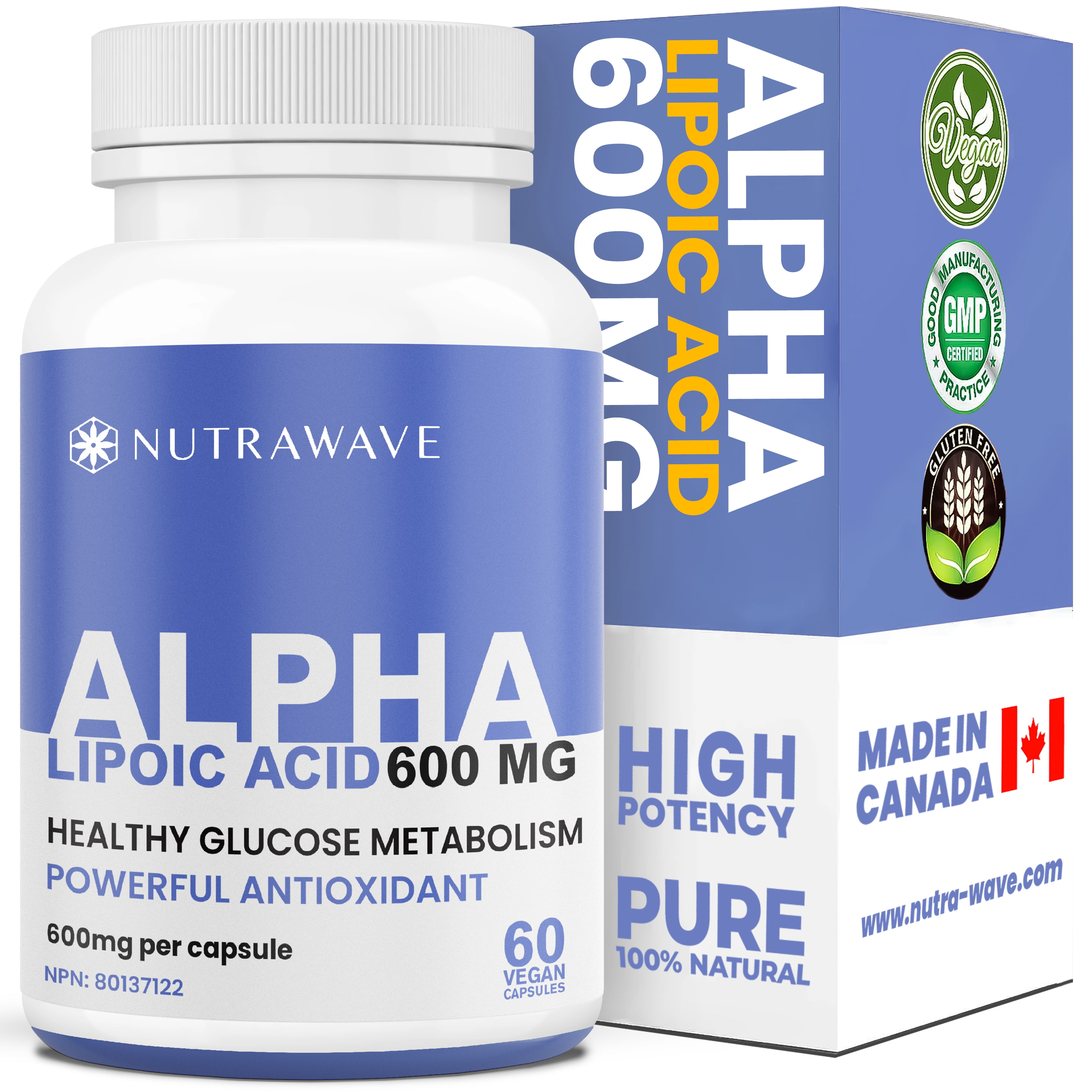 Nutrawave Alpha Lipoic Acid 600 mg – Antioxidant & Glucose Support – Vitamin & Supplement – 60 ...