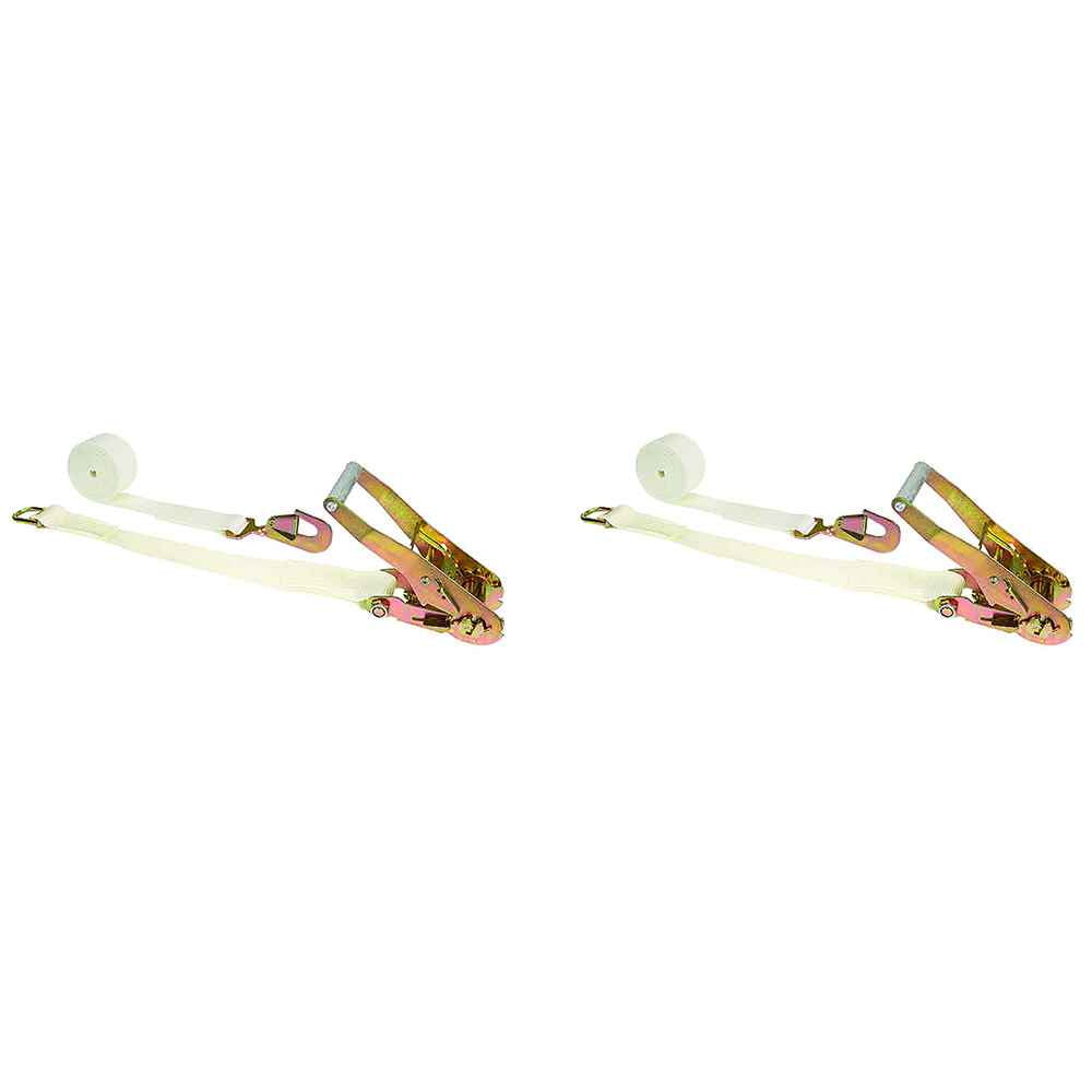 2" x 15' White Tent Ratchet Strap with Twisted Snap Hook and Double ...