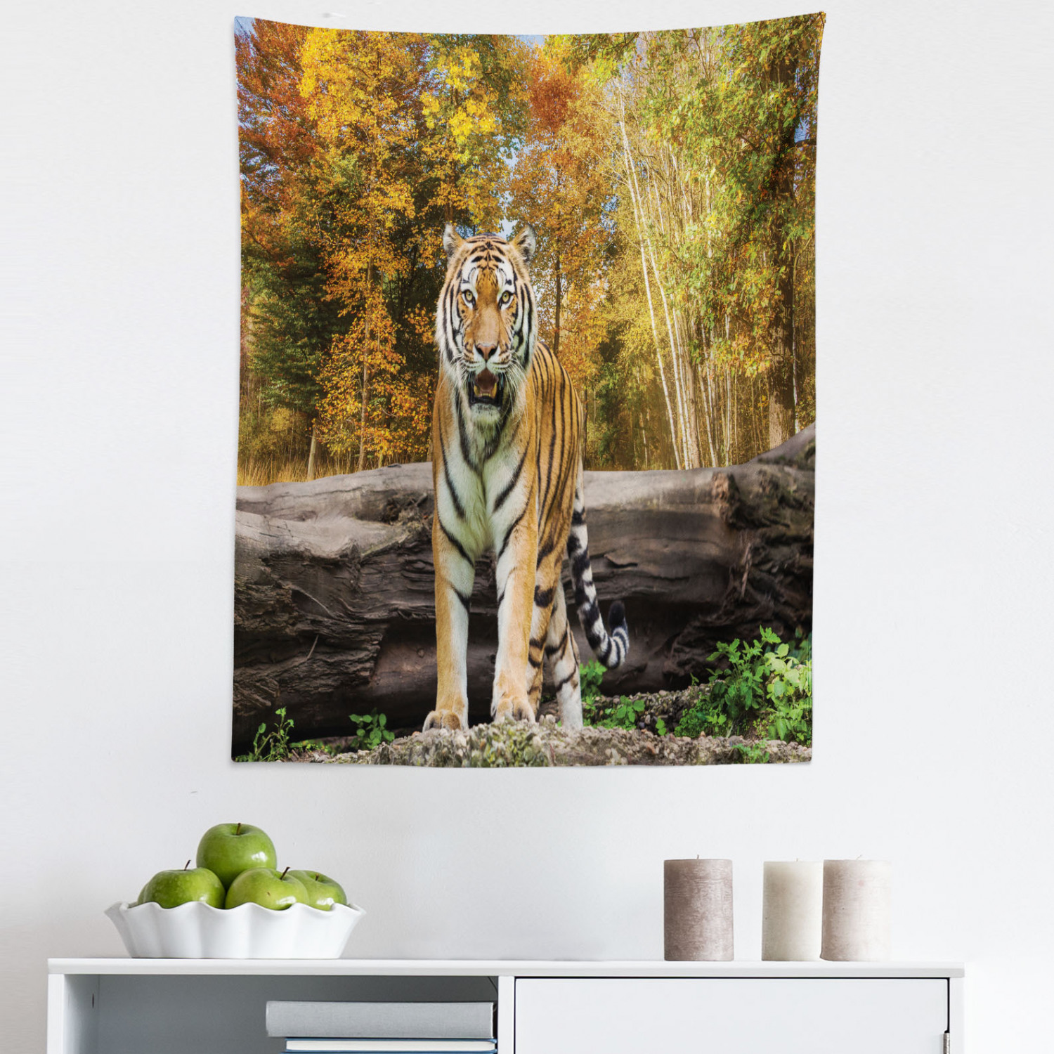 Animal Tapestry, Tiger in the Forest Standing and Gazing at the Camera ...