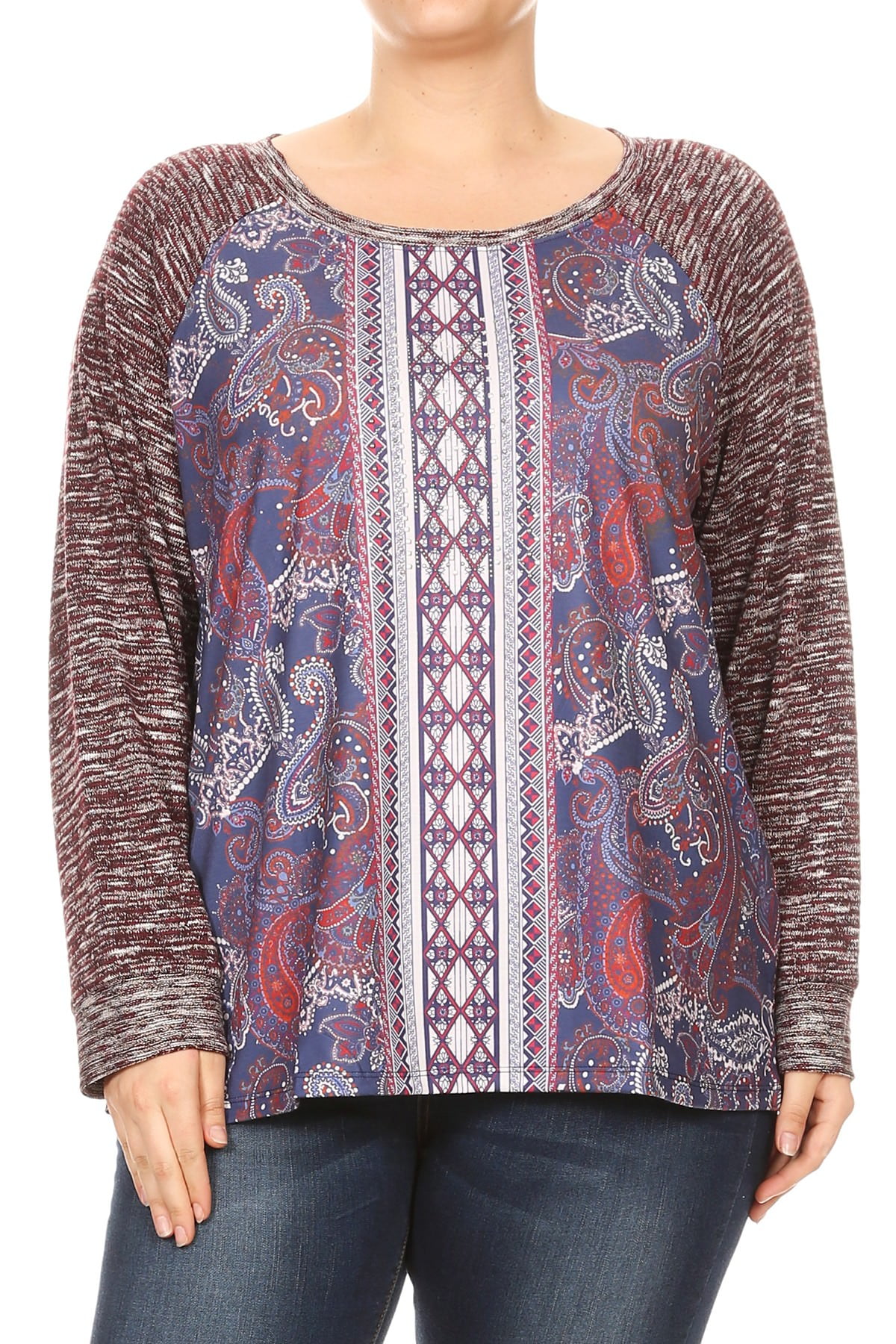 Women Plus Size Multi-Color Paisley Design Blouse Tunic Top Burgundy ...