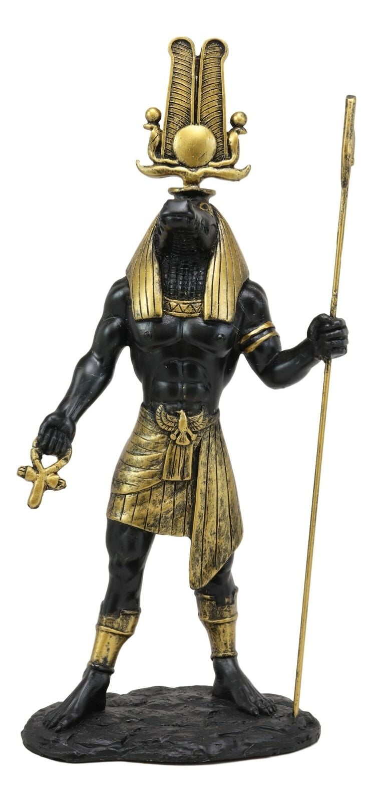 Black And Gold Egyptian God Sobek With Crocodile Head Atef Crown And ...
