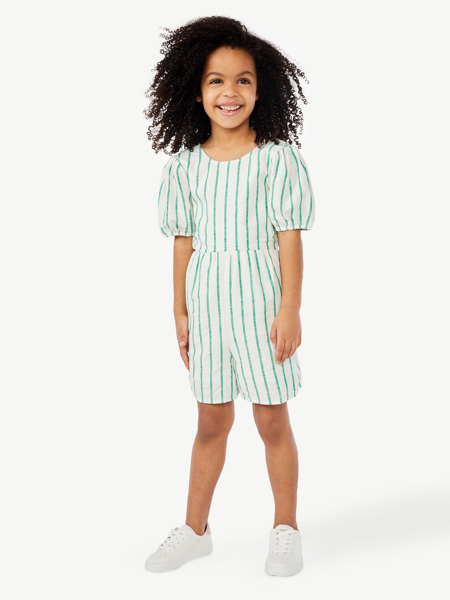 Scoop Girls Puff Sleeve Romper with Back Bow, Sizes 4-12 - Walmart.com