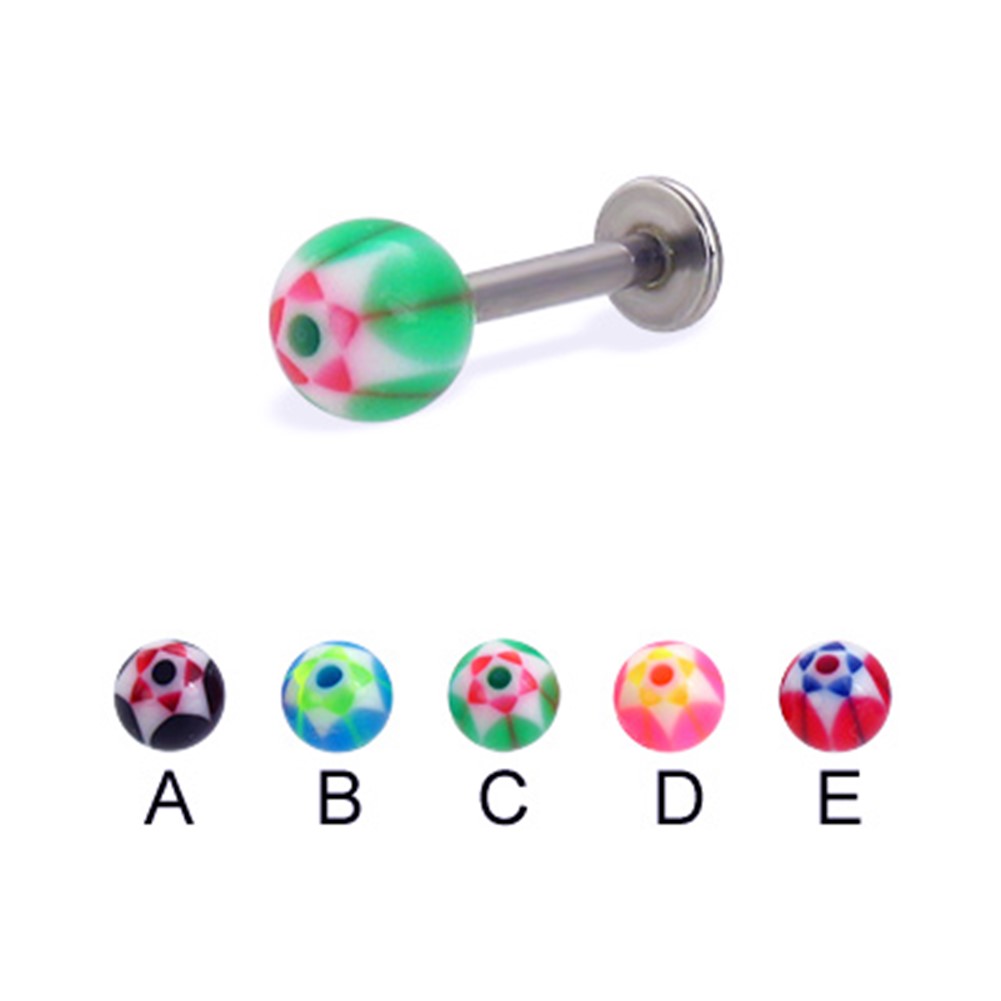 Labret With Acrylic Star Ball, 14 Ga,1/2" (12Mm) Long,3/16" (5Mm) Ball ...