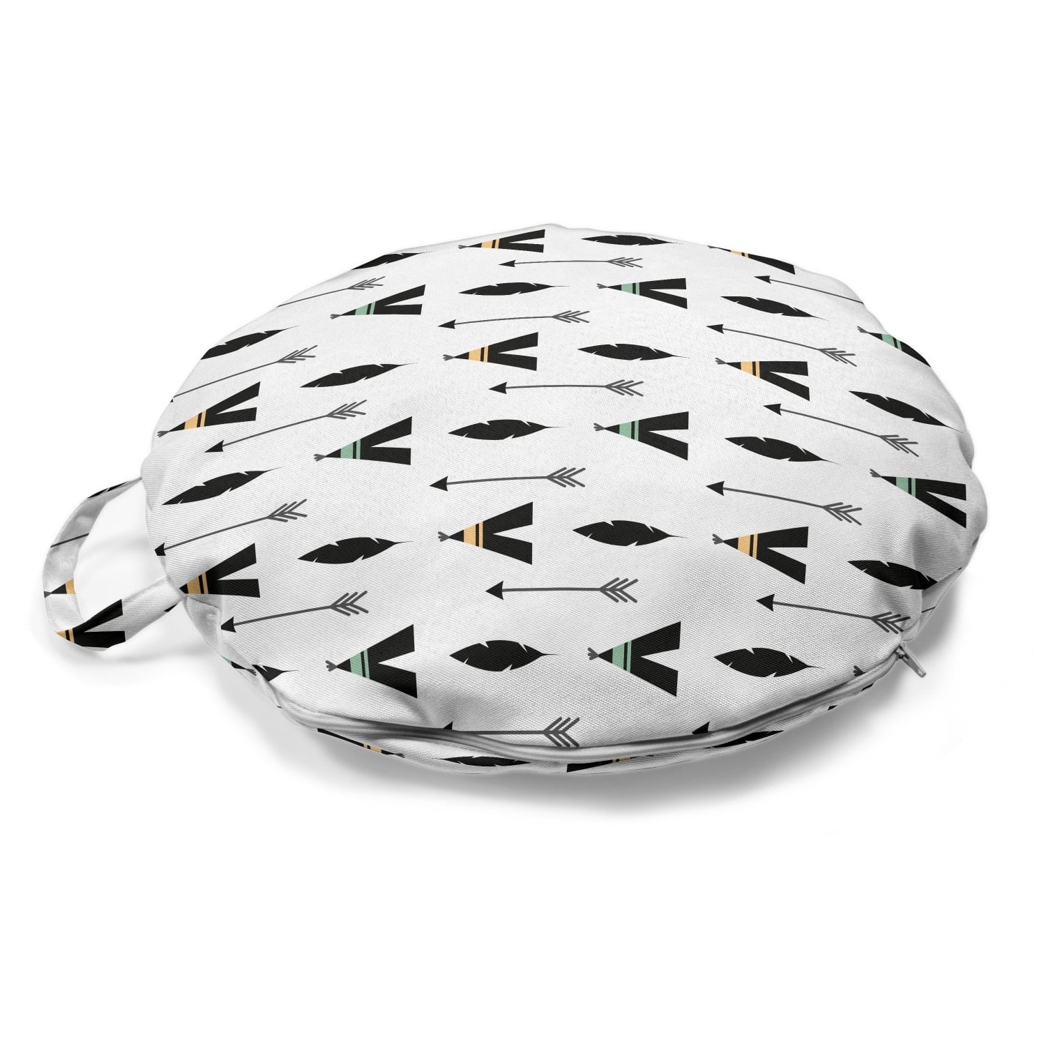 Arrow Round Floor Cushion with Handle, Native Inspired Triangular ...