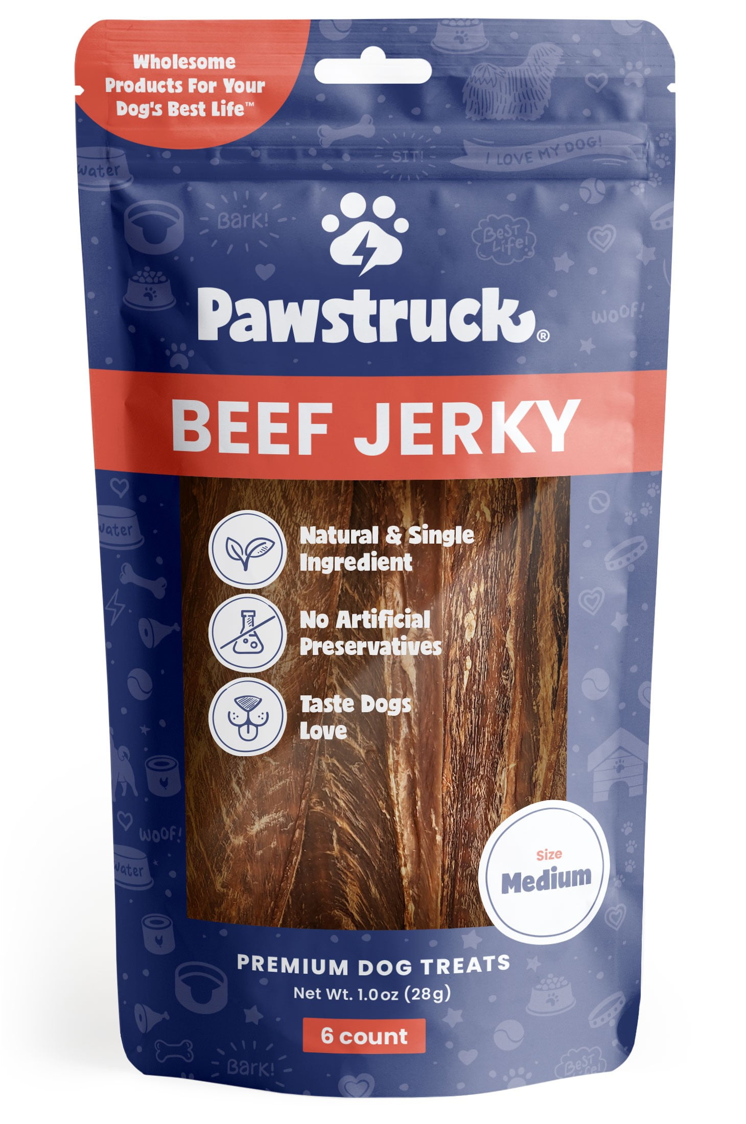 Pawstruck Natural Beef Jerky Dog Chew Treats, Single Ingredient, 6 ...