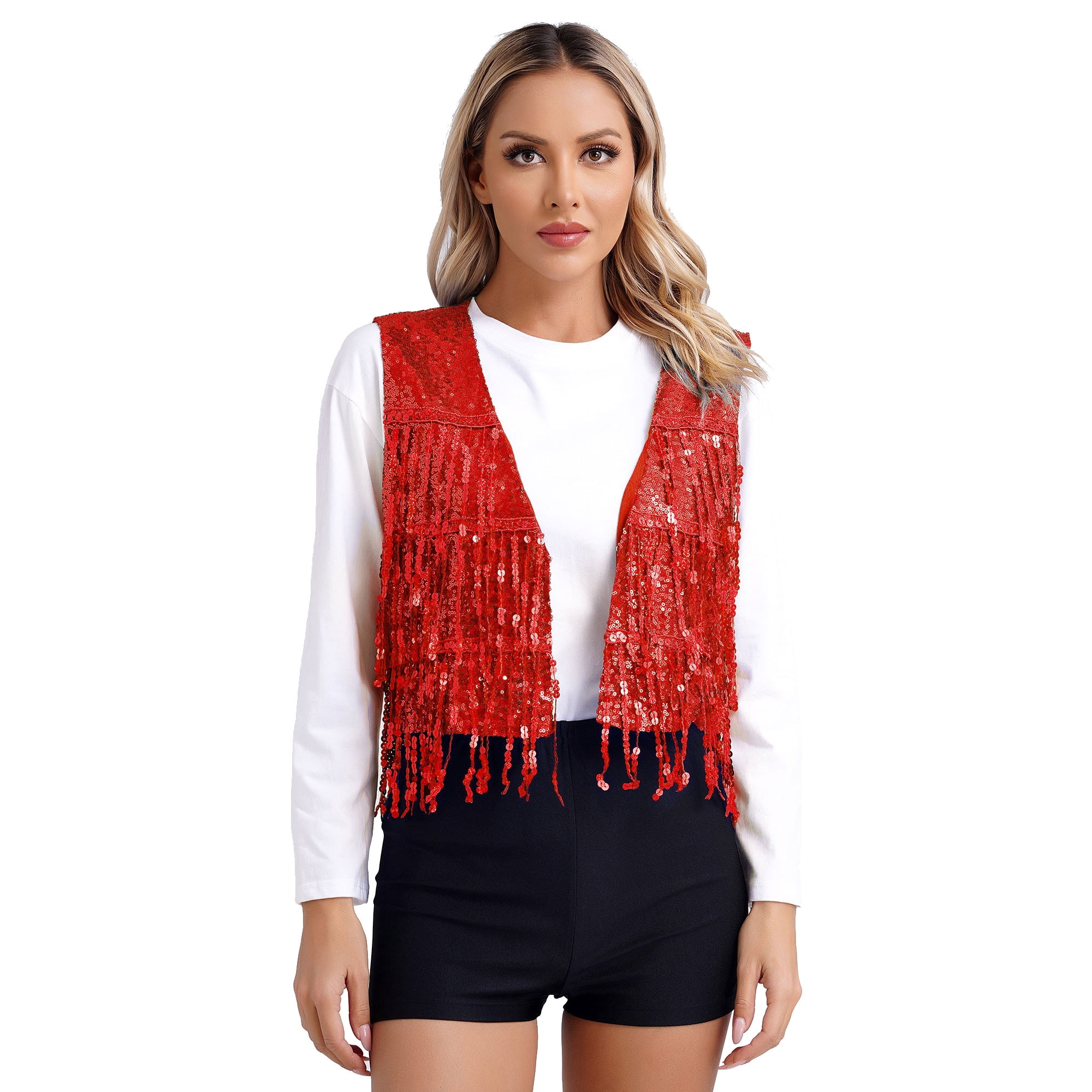 Click here for Ocealan Womens Sequin Fringe Vest Sparkly Sleevele... prices