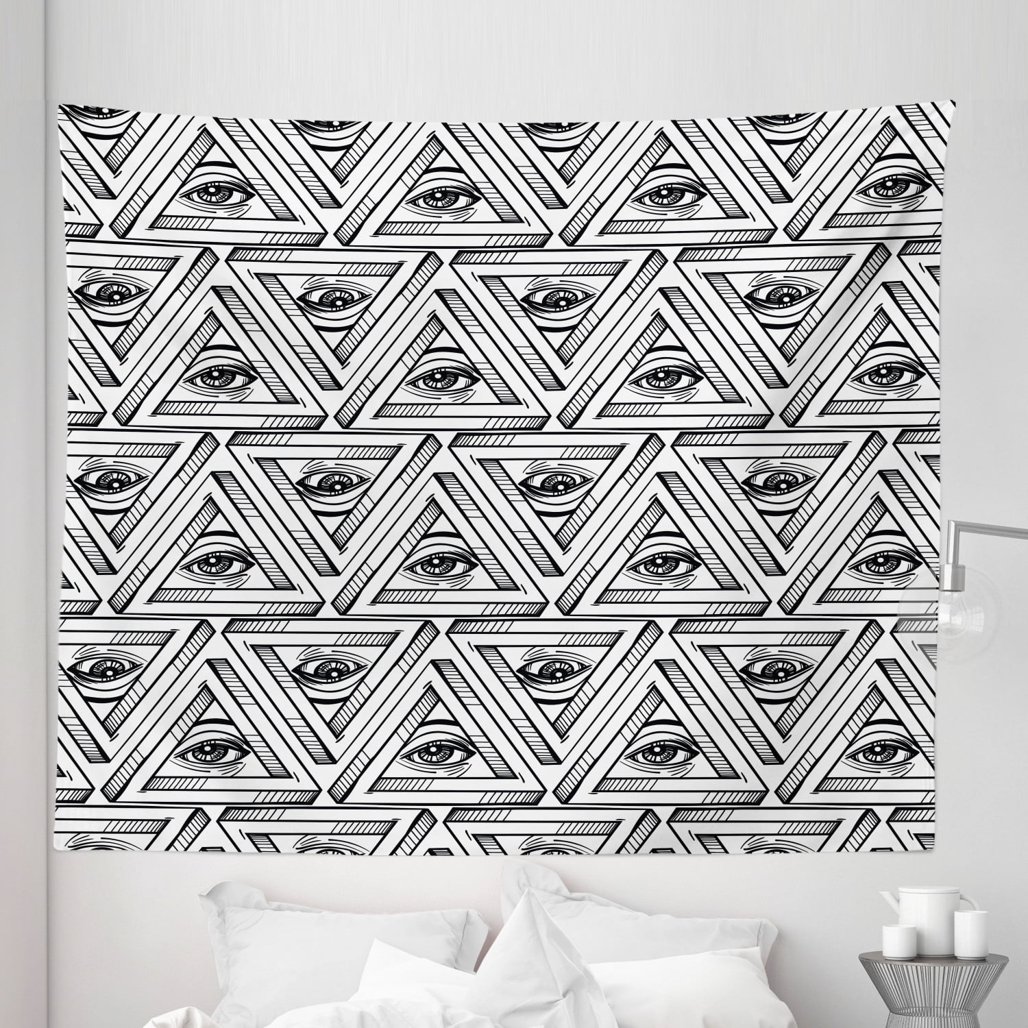 Eye Tapestry, All Seeing Eye Pattern in Pyramidal Shapes Occult Boho ...