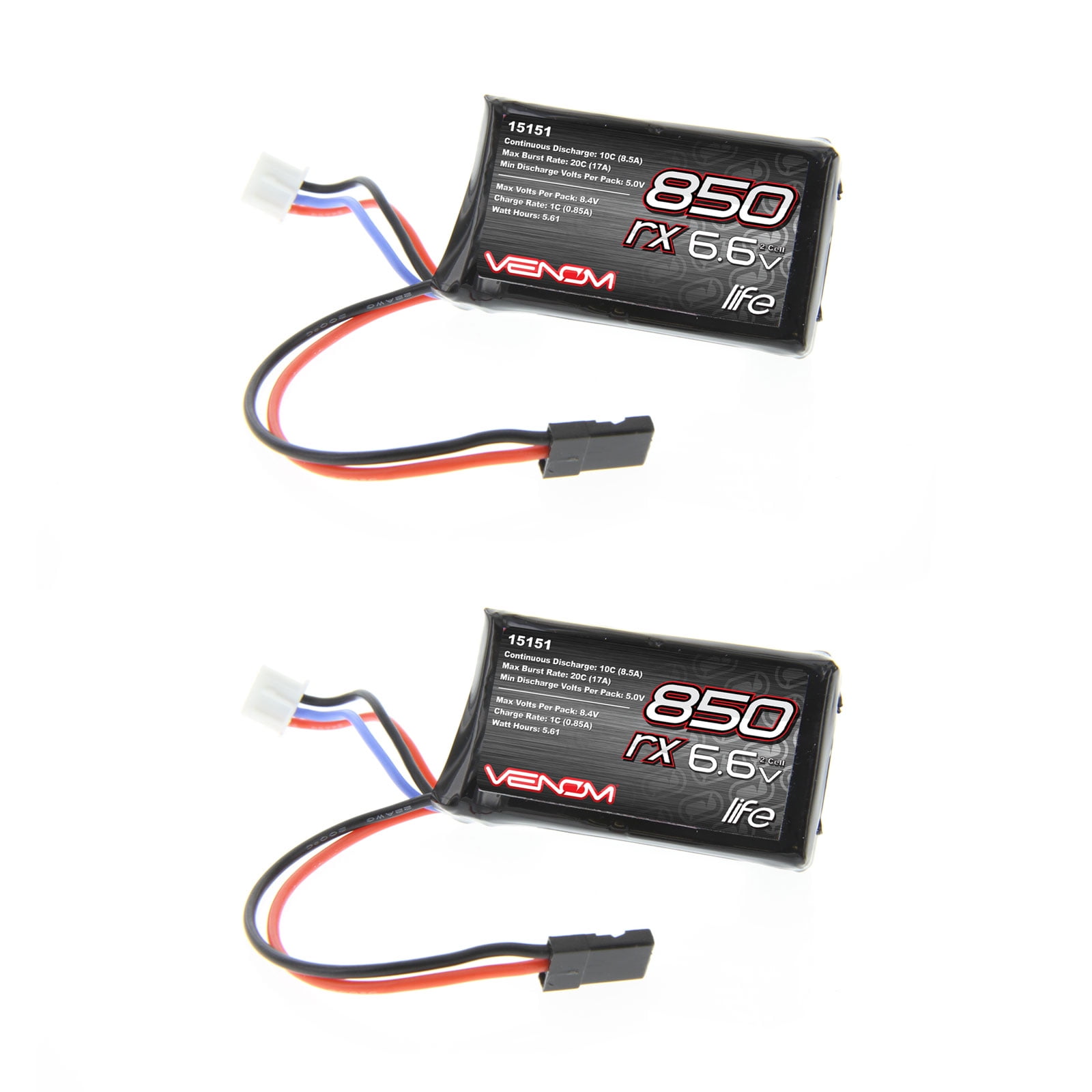 Venom 10C 2S 850mAh 6.6V LiFe TX/RX Transmitter and Receiver Battery 2 ...