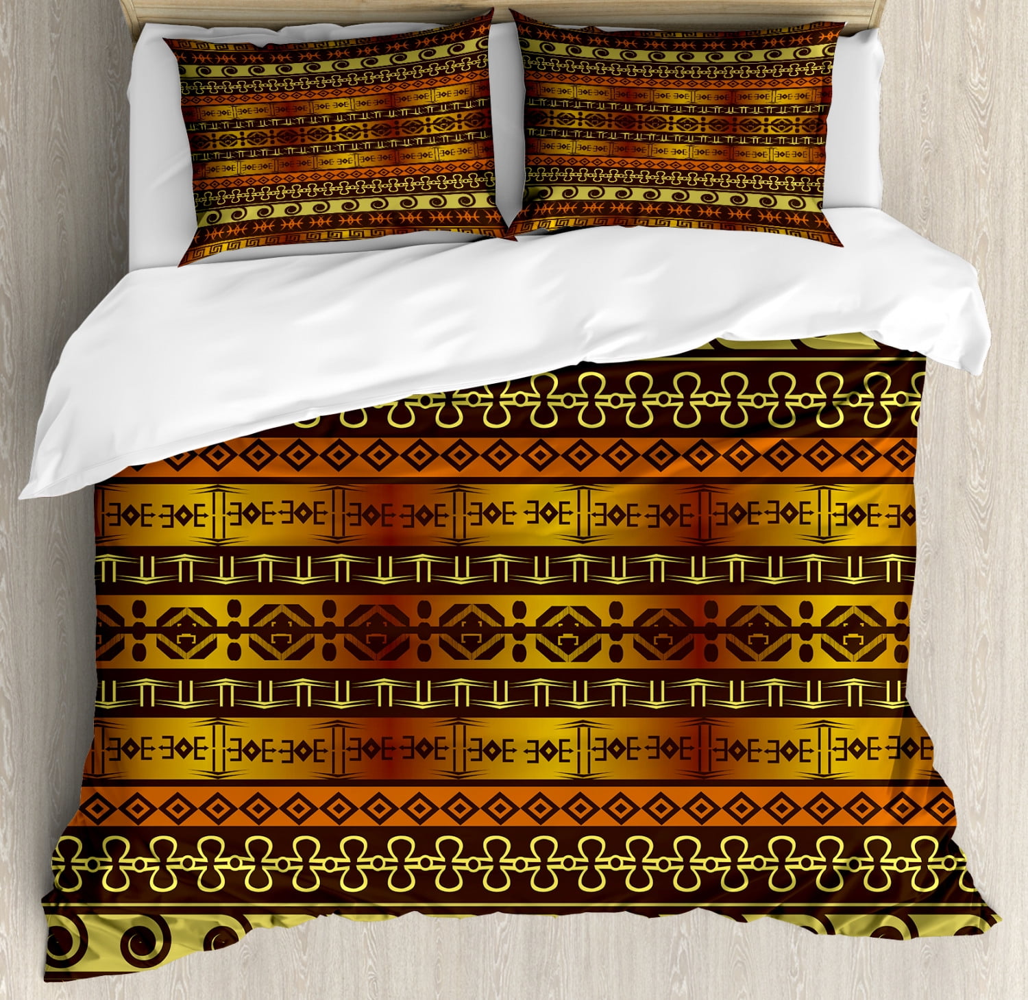 Primitive Queen Size Duvet Cover Set, Indigenous Geometric Motifs with ...