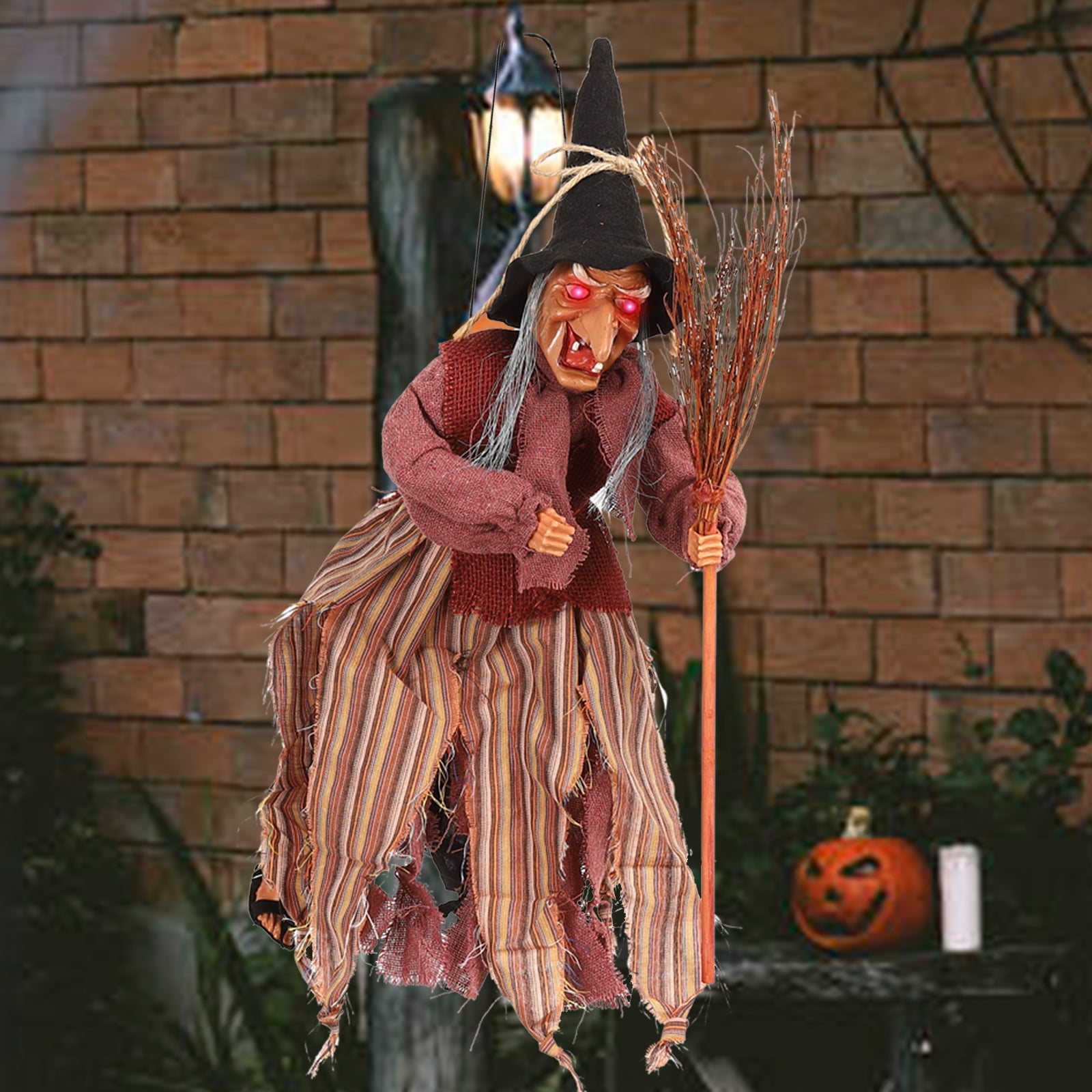 30” Halloween Hanging Witch Decoration, Hanging Witch with Red Light-up ...