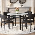 Contemporary Dining Set for 4, White Round Table with Black PU Chairs ...